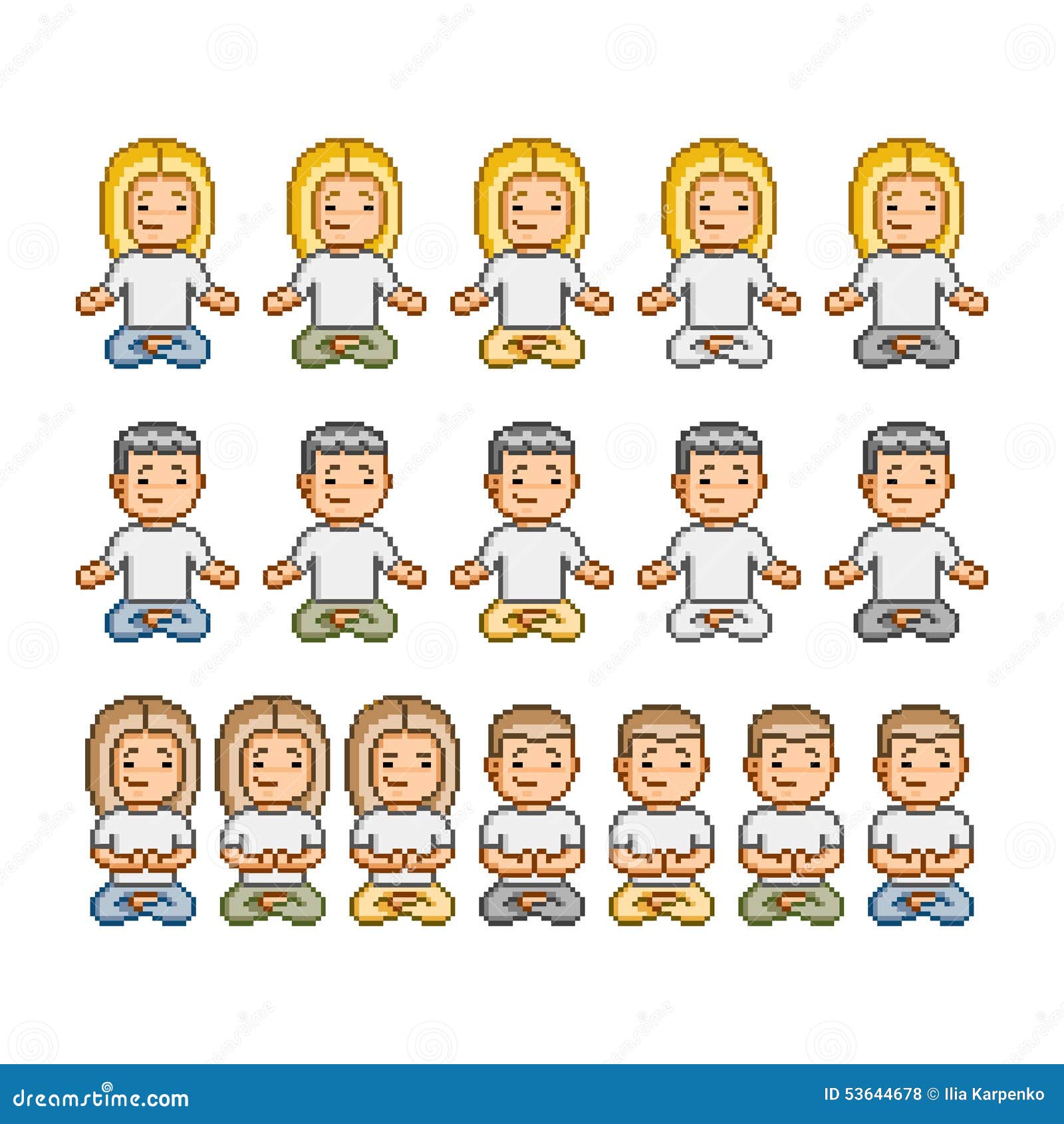 Pixel Art Yoga of All Colors Stock Vector - Illustration of meditation ...