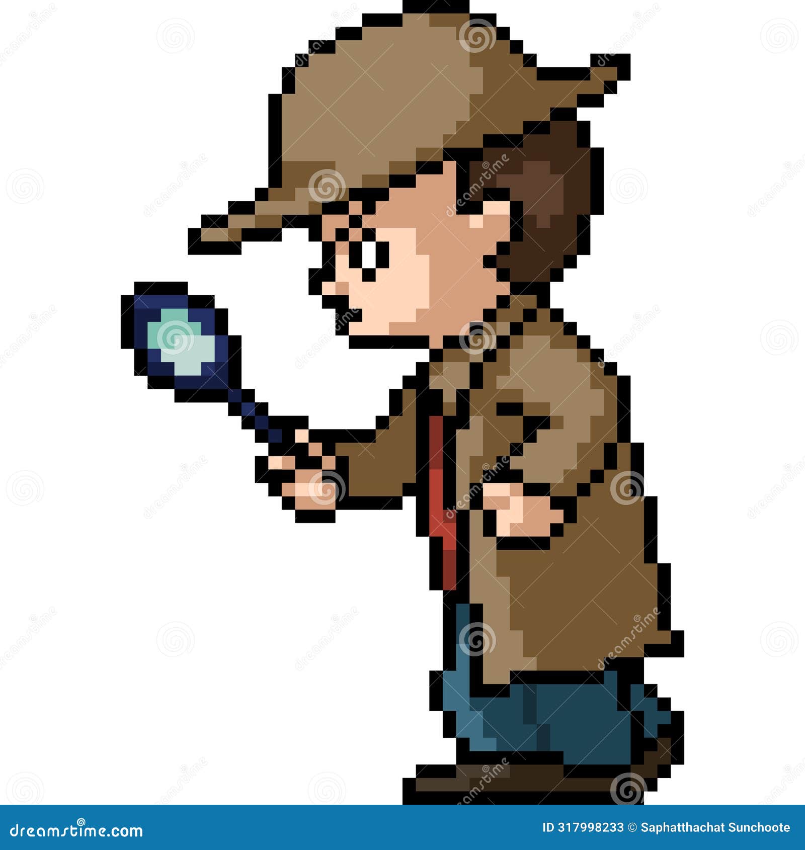 Pixel Art Detective With Magnifying Glass In Retro Library Stock Photo ...