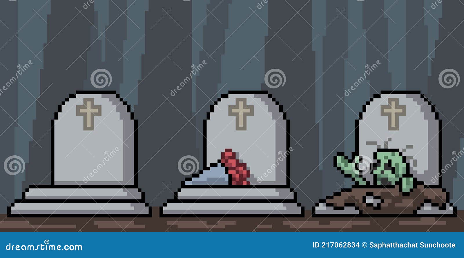 Grave Pixel Art Set. Tomb 8 Bit. Gravestone Halloween. RIP Cemetery ...
