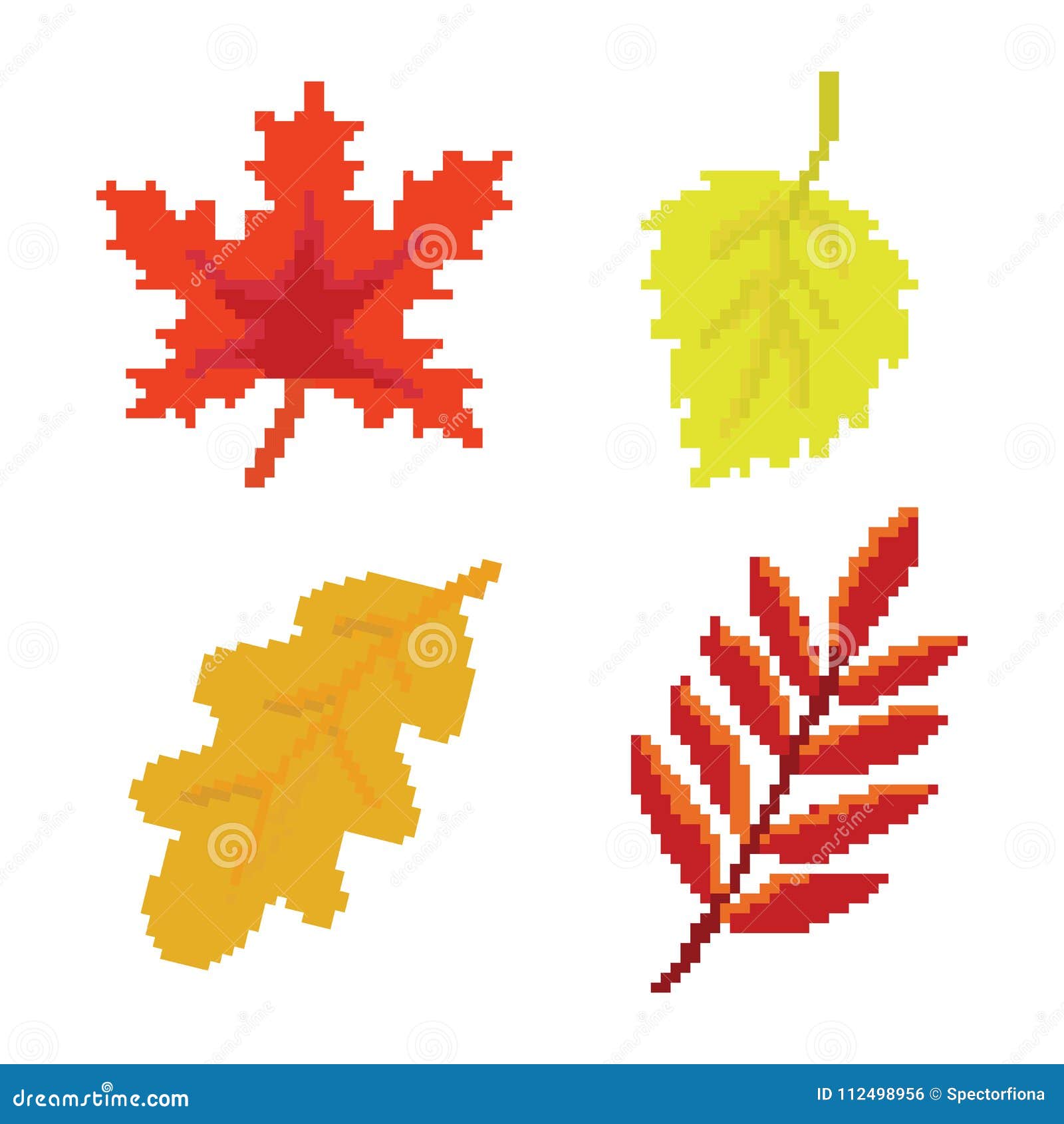 Pixel Autumn Leaves Icons High Vector Set Stock Vector - Illustration ...