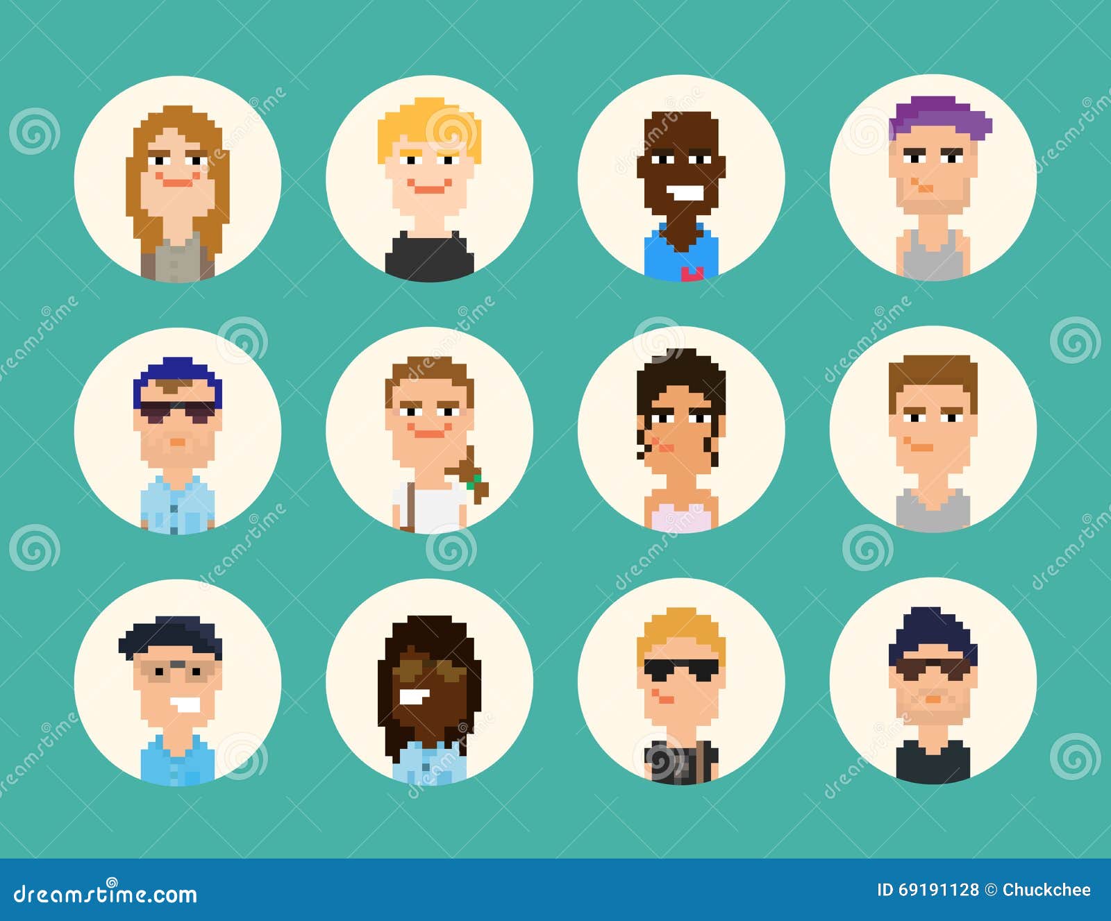 Pixel Avatars stock illustration. Illustration of network - 69191128