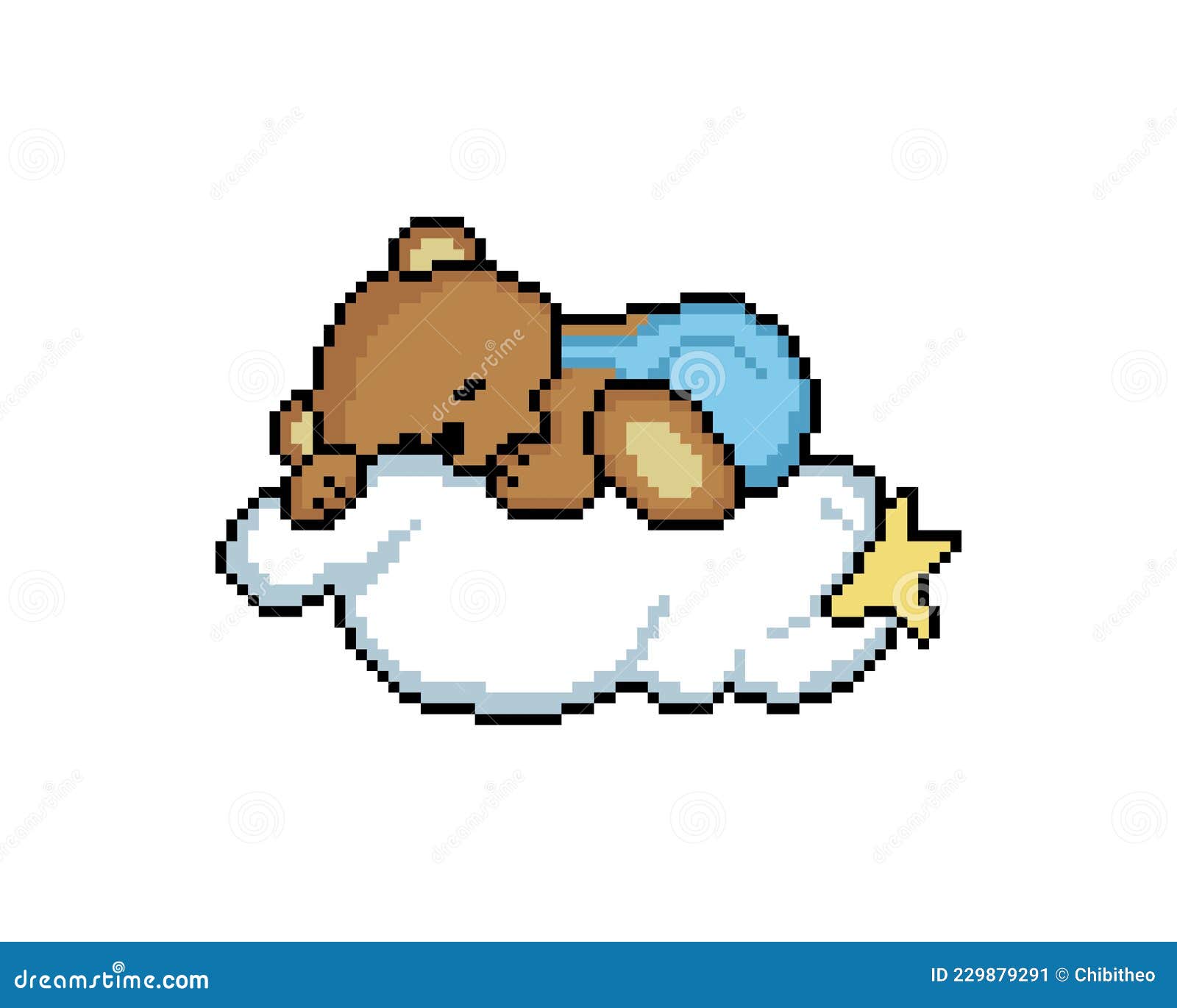 Pixel Baby Brown Bear Sleeping in the Clouds. Stock Vector ...