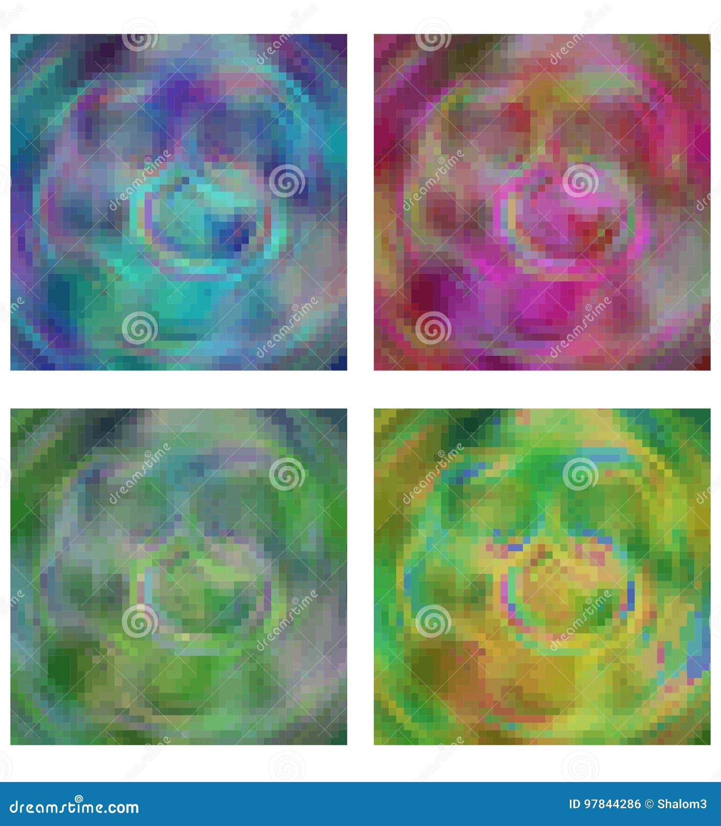 Pixel Background Abstract in Four Different Color Variants Stock Vector ...