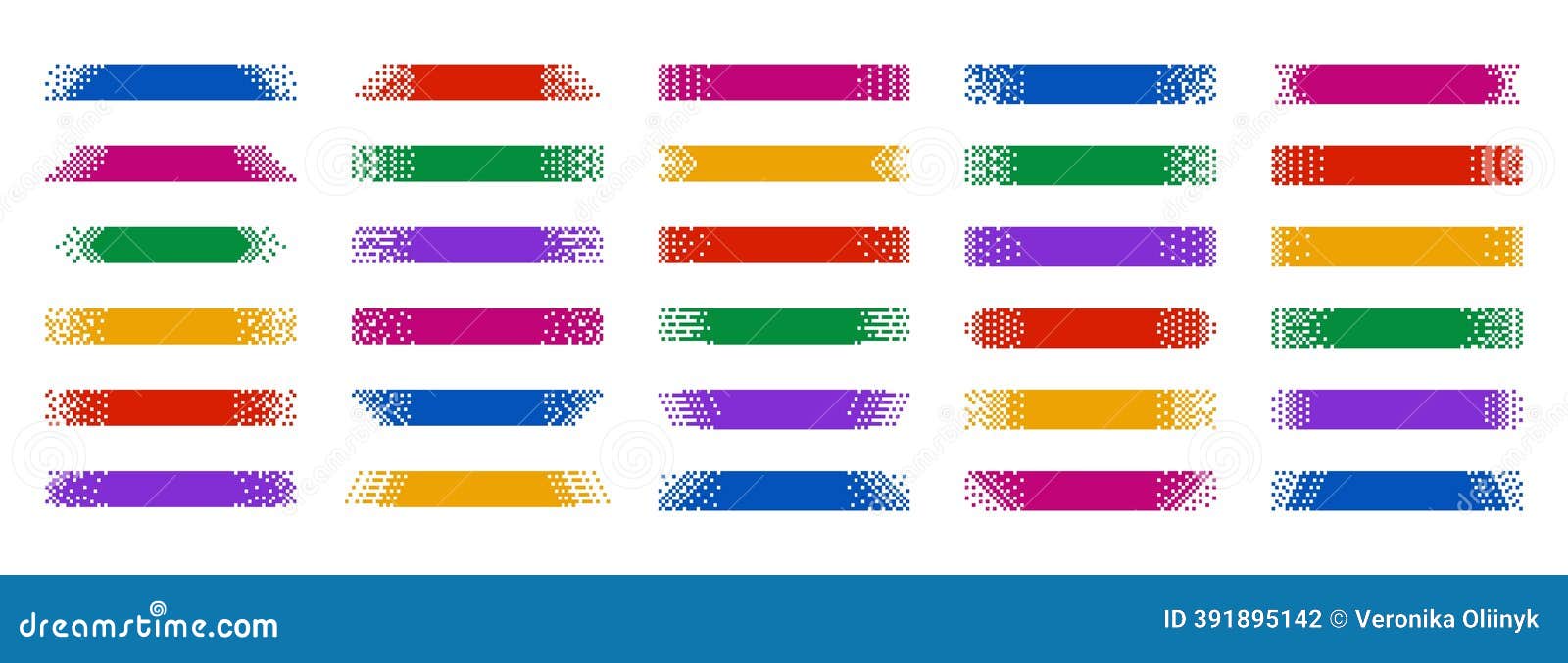 Pixel Banner. Header, Footer Color Layout With Mosaic Edges. Horizontal ...