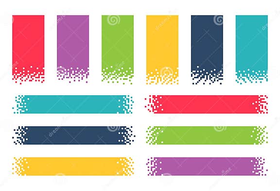 Pixel Banners. Header Footer Banner Rectangles with Pixel Digital Edges ...