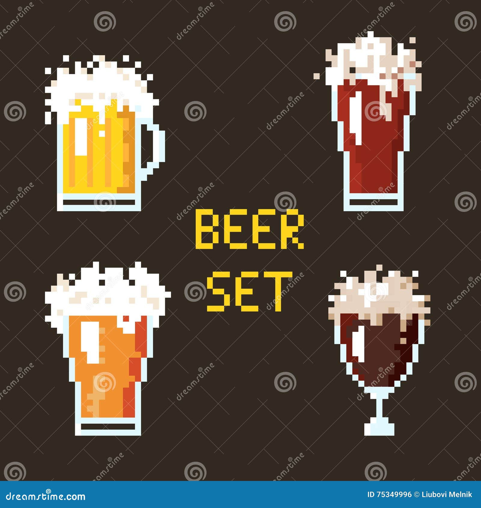 Pixel beer set stock vector. Illustration of lager, beer - 75349996
