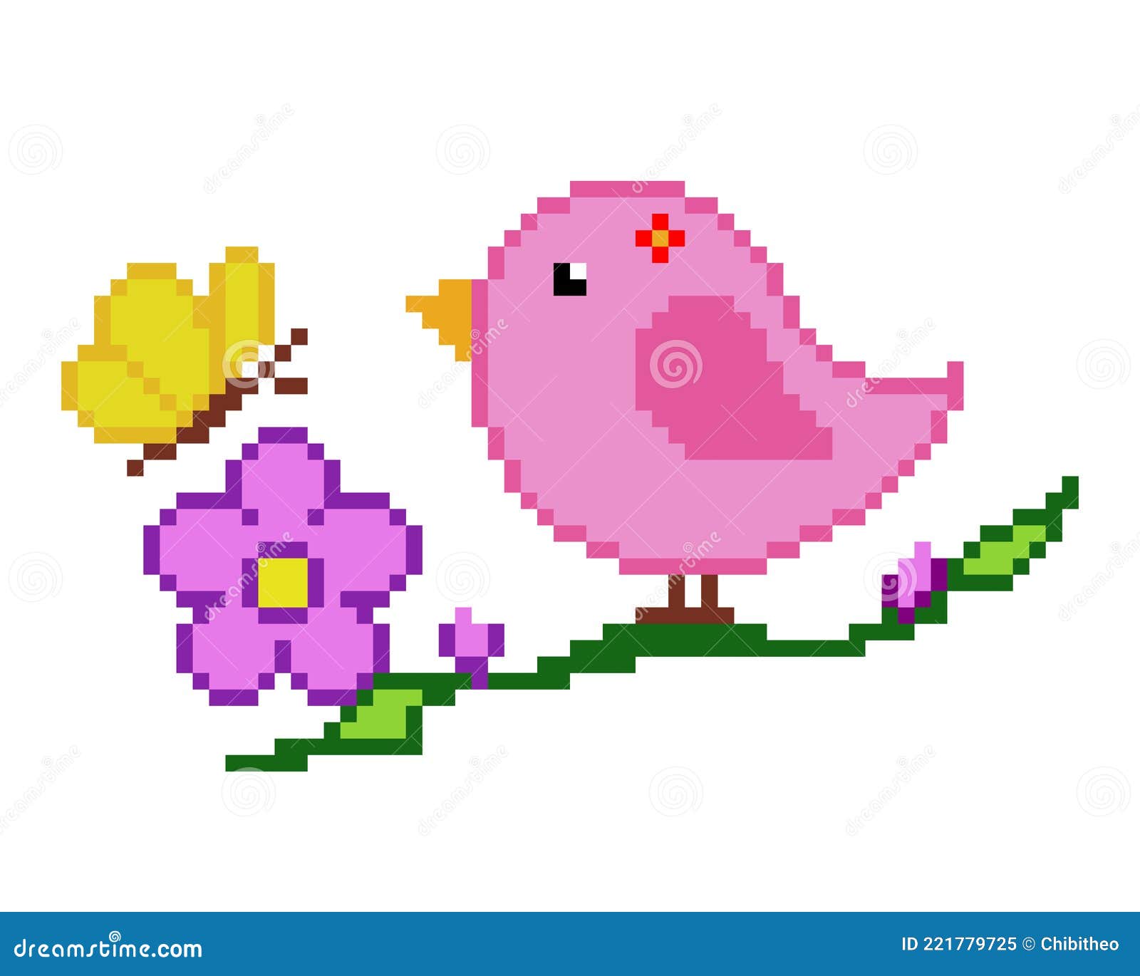 Pixel Bird Image in a Tree. Pink Bird for Pattern Vector Stock Vector ...