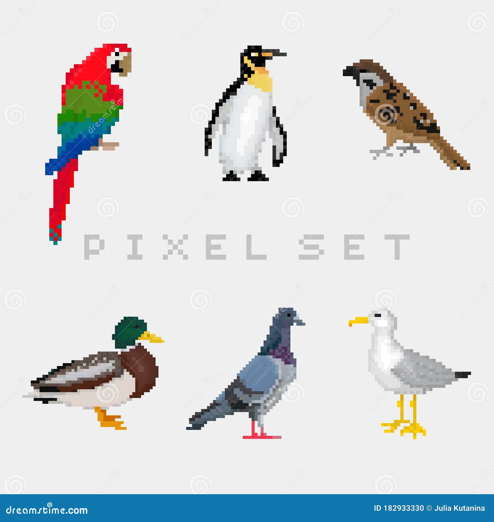 Pixel Birds for Games Icons High Detailed Vector Set Stock Vector ...