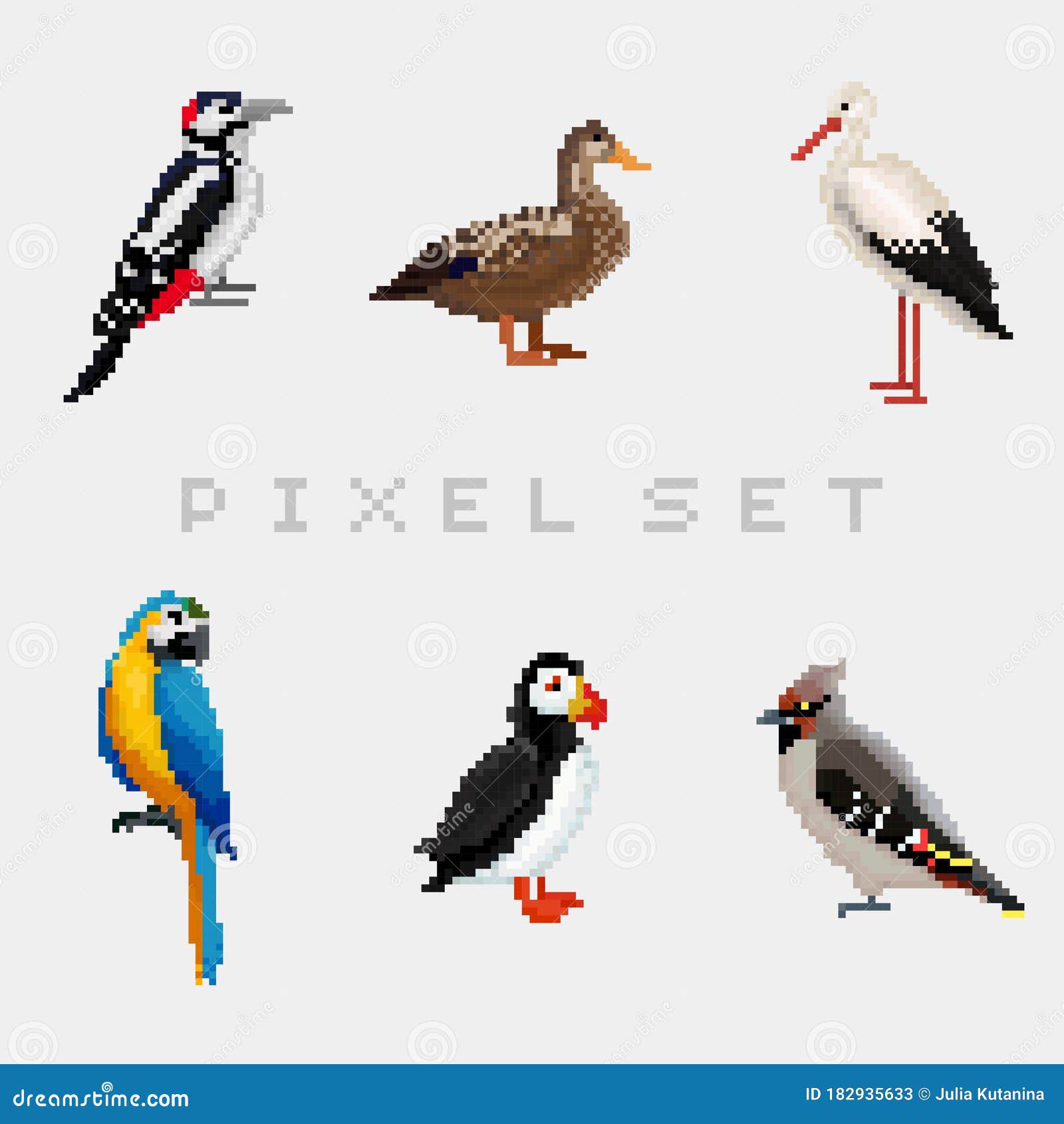 Pixel Birds for Games Icons High Detailed Vector Set Stock Vector ...