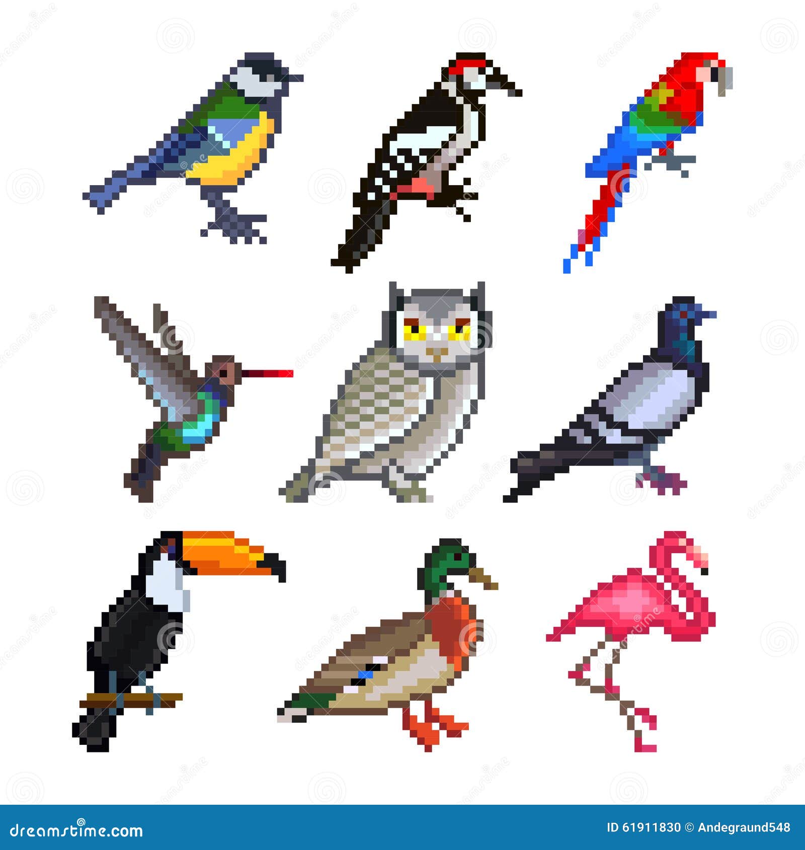 Pixel Birds For Games Icons Vector Set Stock Vector - Image: 61911830