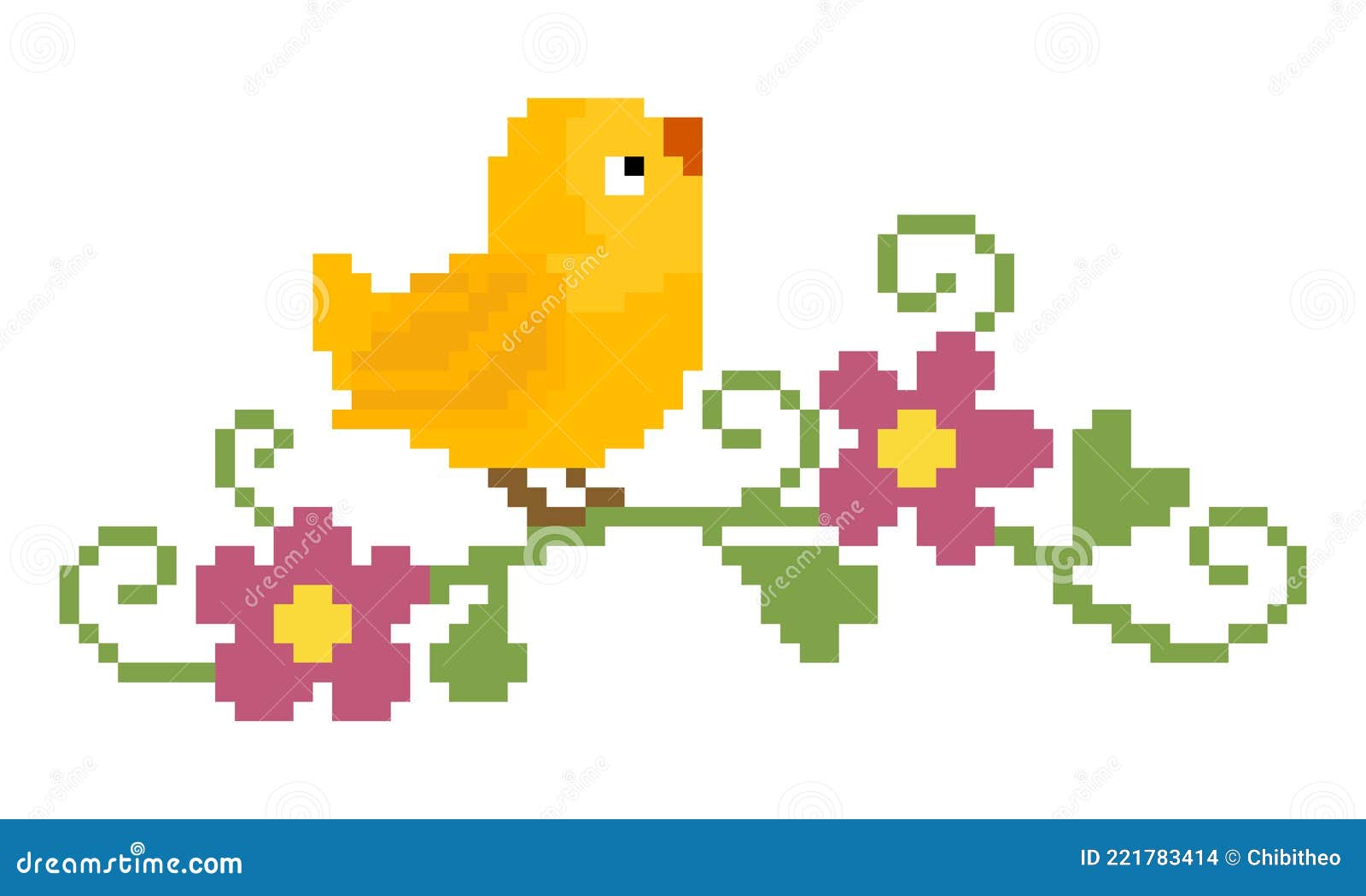 Pixel Birds on the Tree. Pattern Yellow Bird Image, Crochet Pattern ...