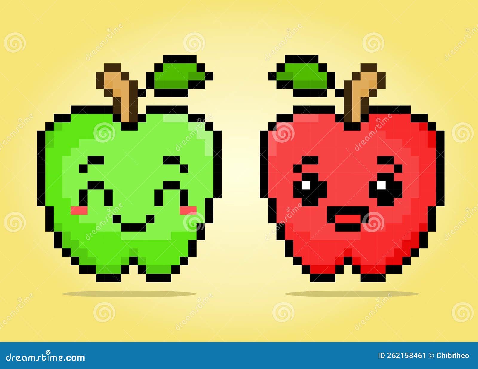 Pixel 8 Bit Apple Character is Green and Red. Fruit in Vector ...
