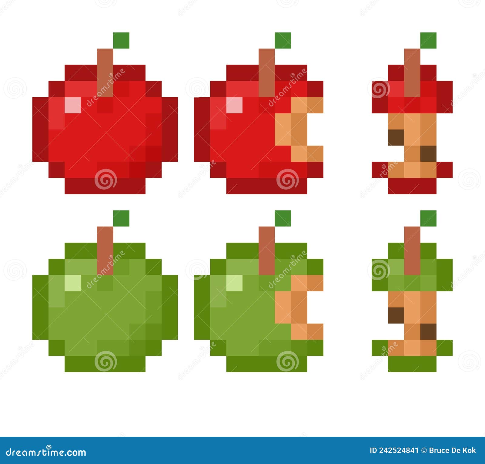 Pixel 8 Bit Apple Pack - Whole, Bite Taken Out and Apple Core - Vector ...