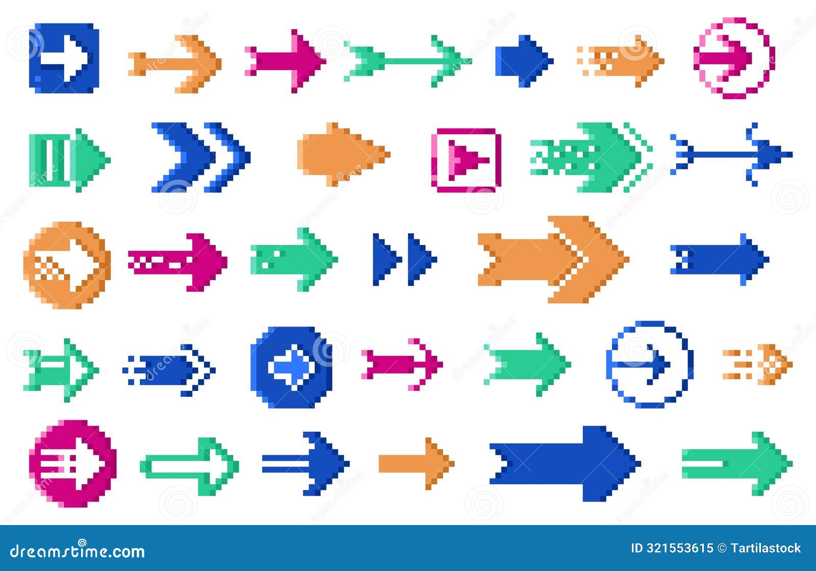 Pixel 8 Bit Arrows. Dotted Retro Navigation Cursors, Retro 8 Bit Direction Pointers, Retro 8 Bit ...