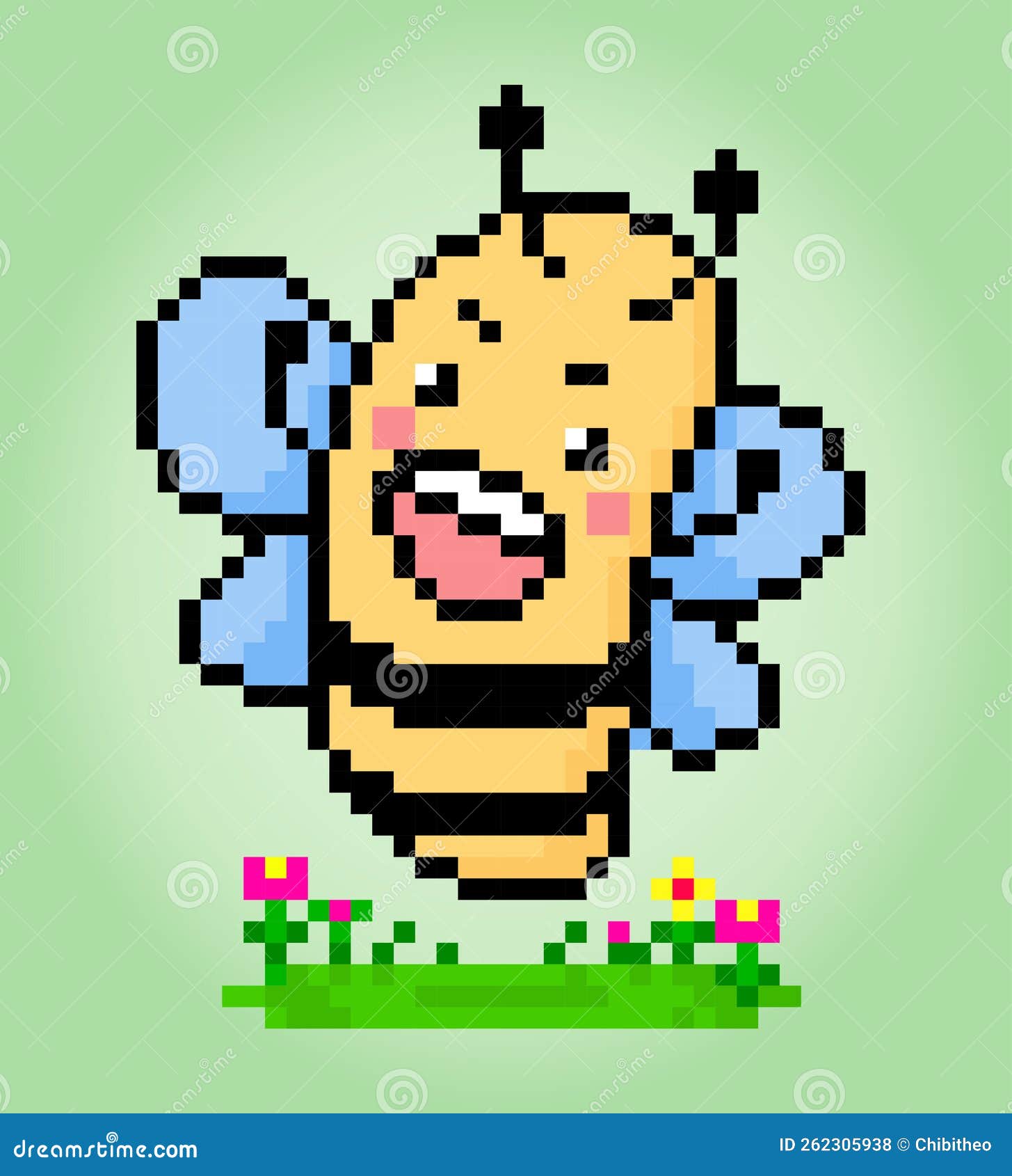 Pixel Art Bee. A Bumble Honey Bee Bug Insect Pixel Art Video Game Icon ...