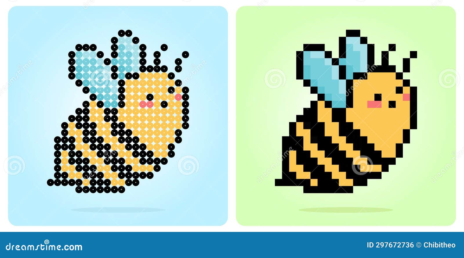 Bee in 8 Bit Pixel Art for Beads and Game Assets Stock Vector ...