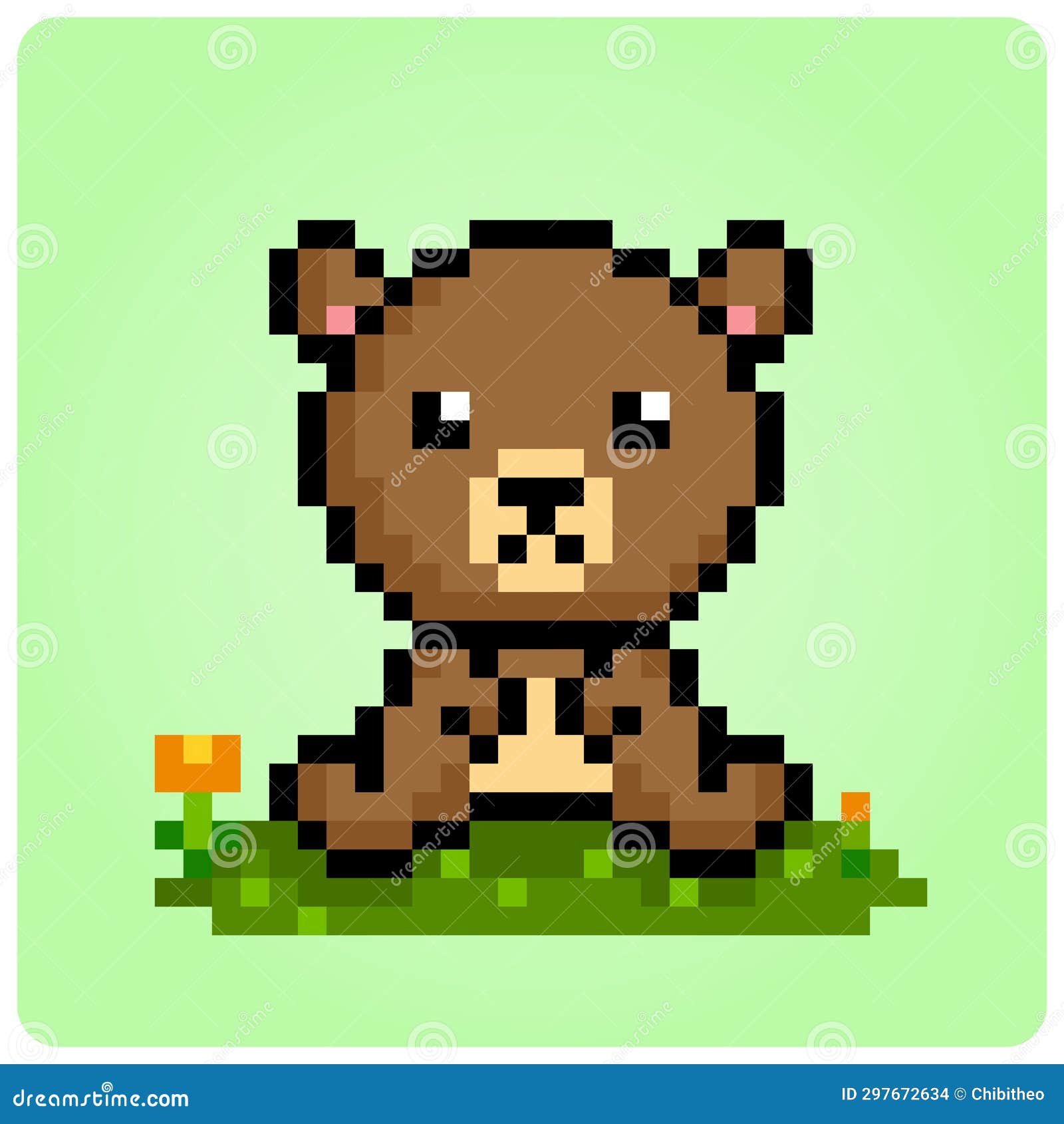 Pixel 8 Bit Brown Bear Sitting. Animal Game Assets in Vector Stock ...
