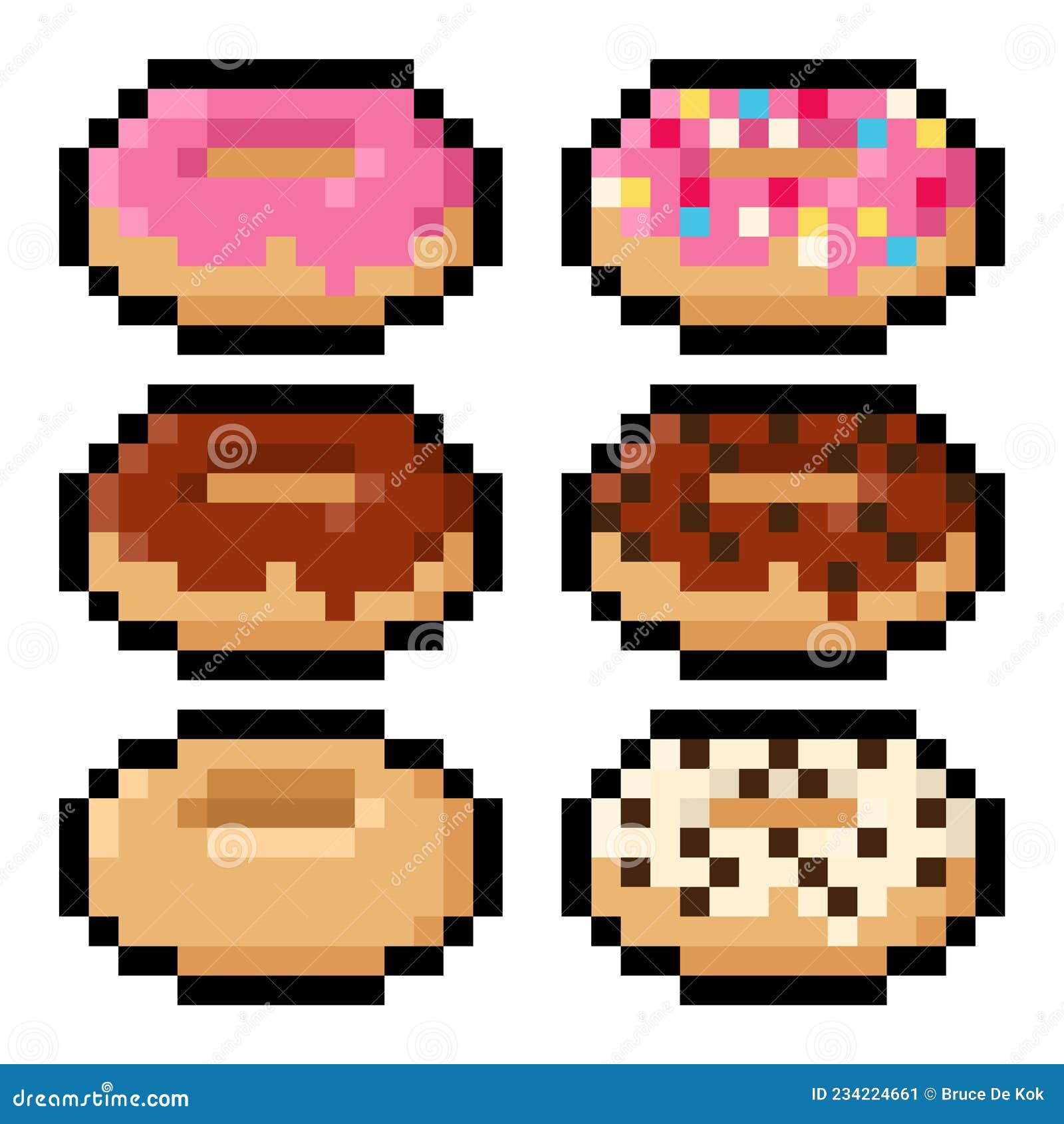 Pixel 8 Bit Donut Pack in Different Flavors - Vector, Isolated Stock ...