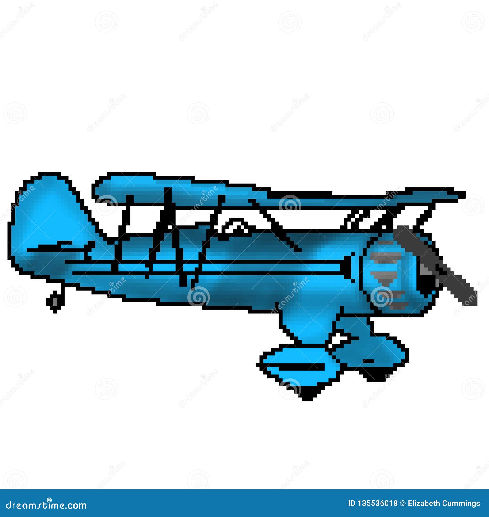 Pixel 8 Bit Drawn Antique Blue Propeller Plane Stock Illustration ...