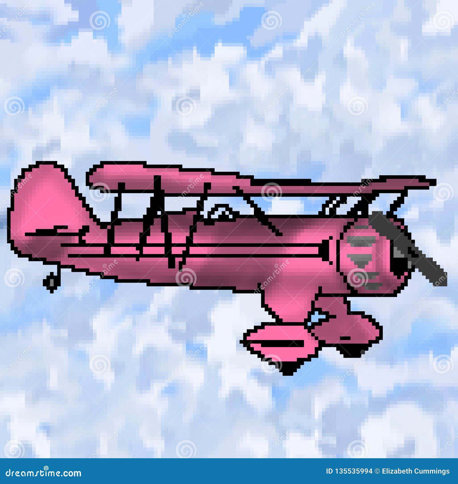 Pixel 8 Bit Drawn Antique Plane with Multicolored Cloudy Sky Stock ...