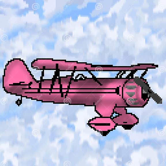 Pixel 8 Bit Drawn Antique Plane with Multicolored Cloudy Sky Stock ...