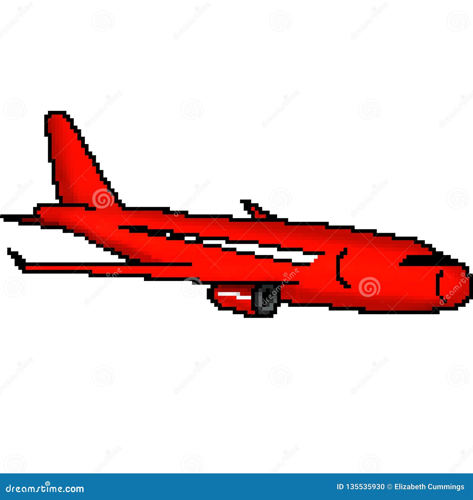 Pixel 8 Bit Drawn Red Passenger Jet Plane with Cloudy Sky Stock ...