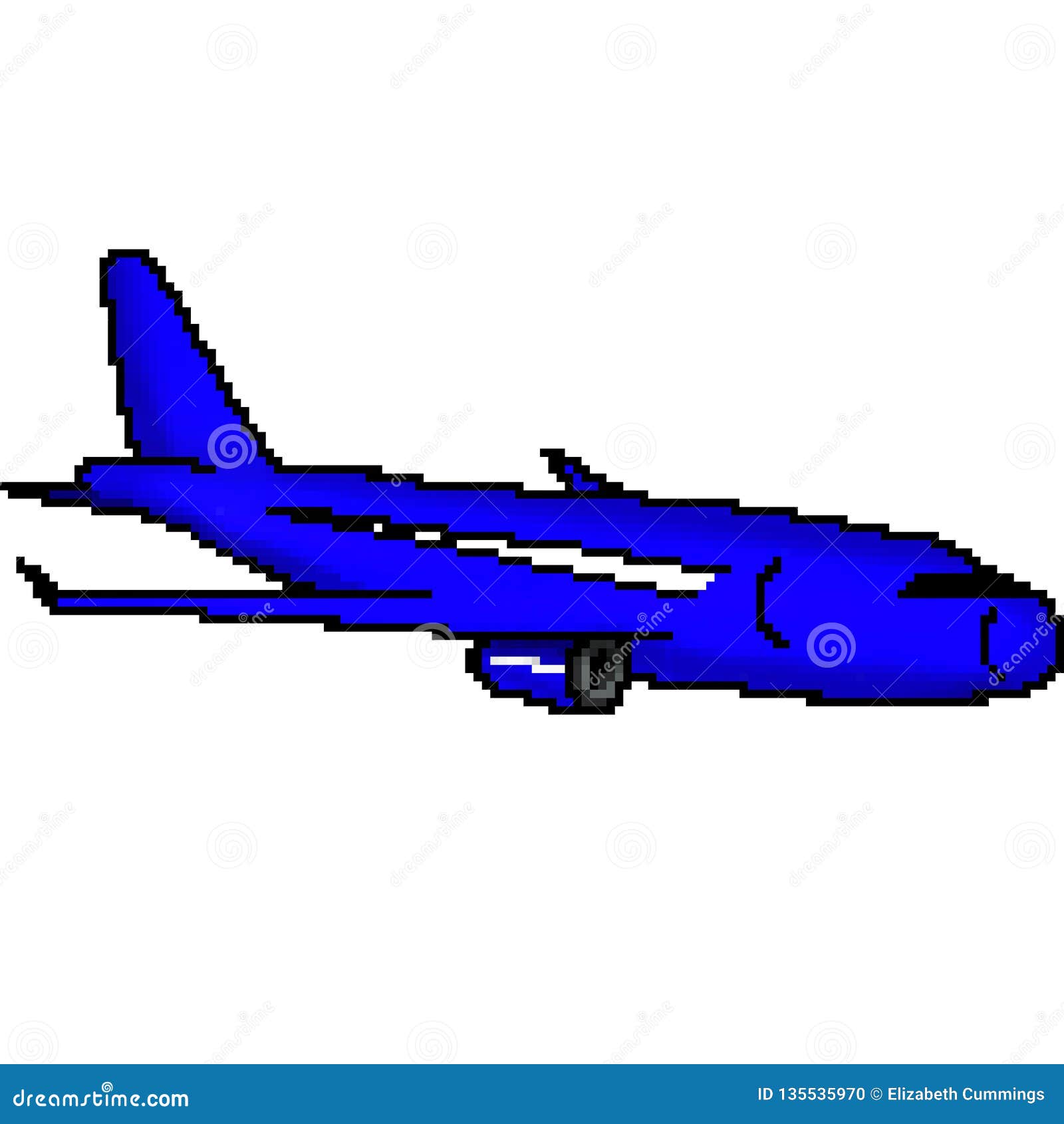 Pixel 8 Bit Drawn Blue Passenger Jet Plane with Cloudy Sky Stock ...