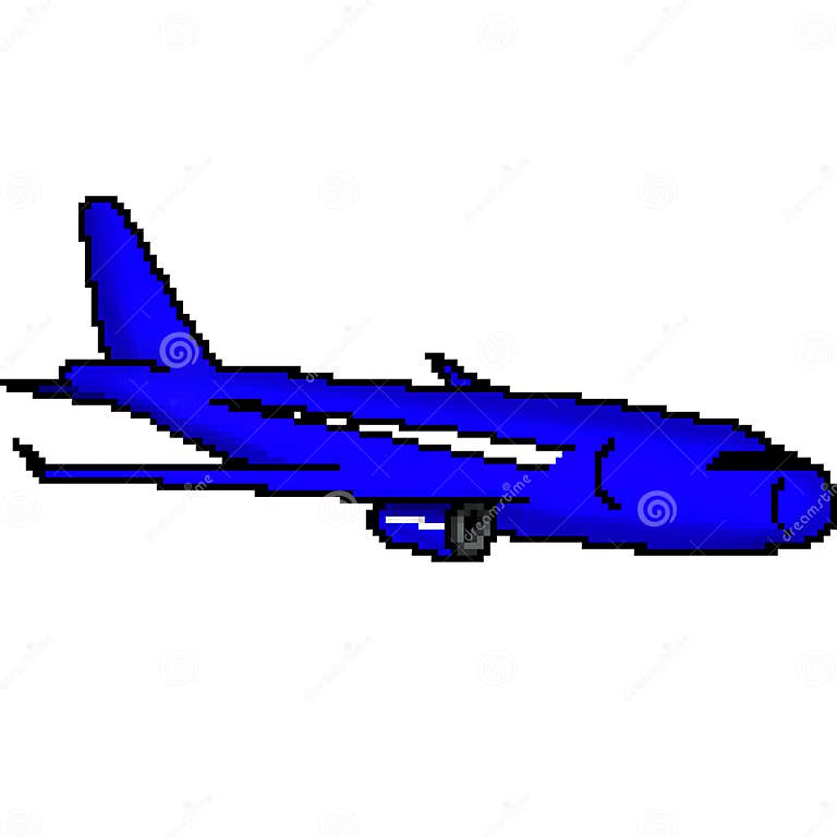 Pixel 8 Bit Drawn Blue Passenger Jet Plane with Cloudy Sky Stock ...