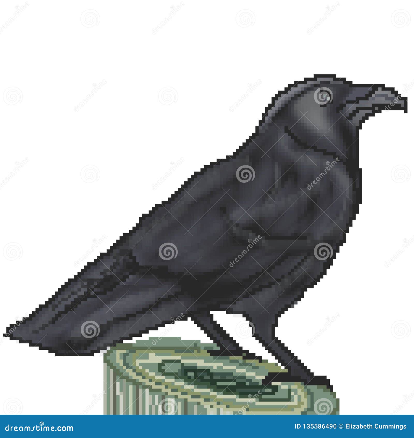 Pixel 8 Bit Drawn Large Raven Perched on a Stump Stock Illustration ...