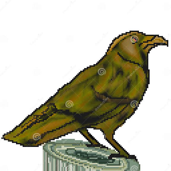 Pixel 8 Bit Drawn Large Raven Perched on a Stump Stock Illustration ...
