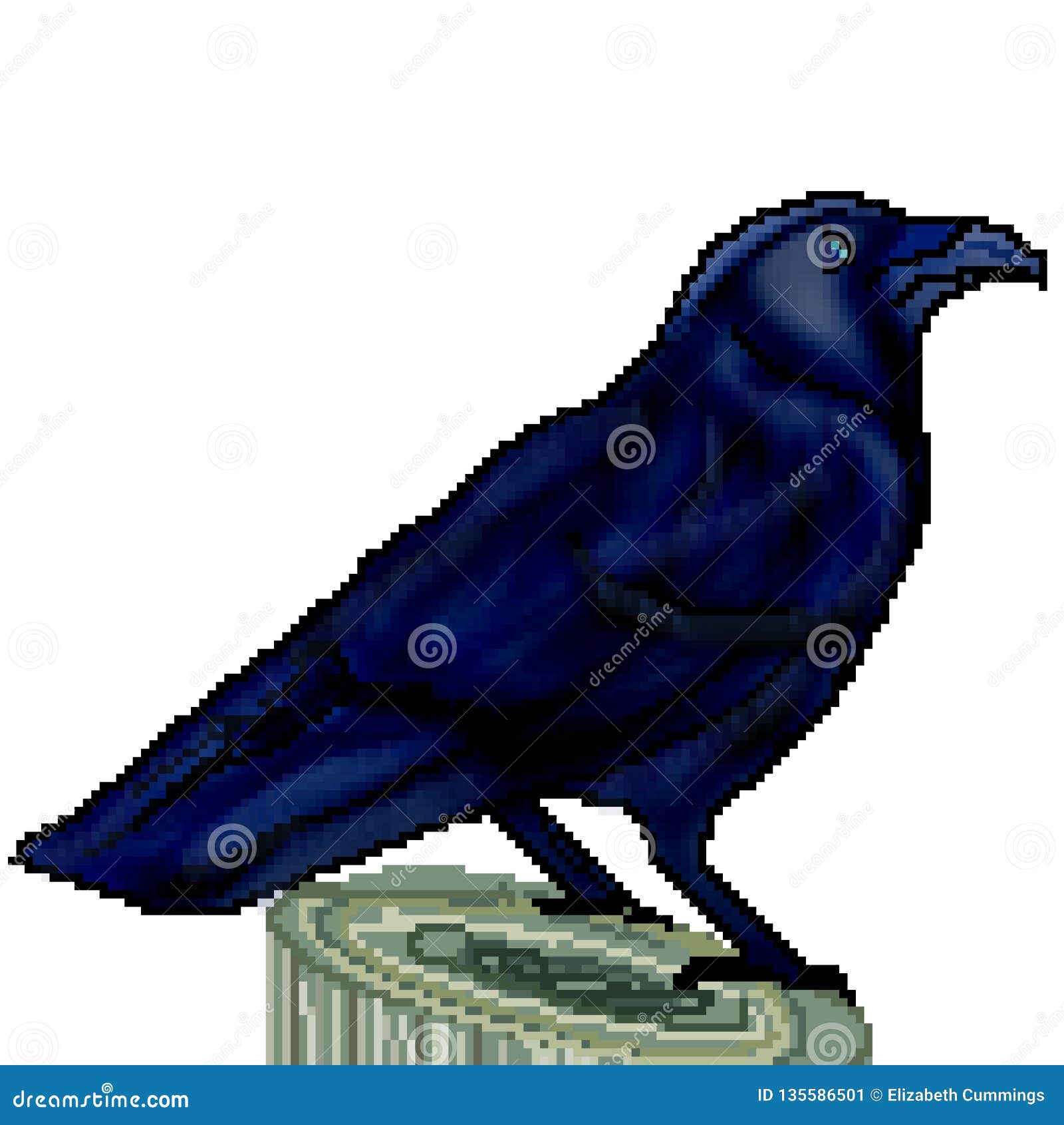 Pixel 8 Bit Drawn Large Raven Perched on a Stump Stock Illustration ...