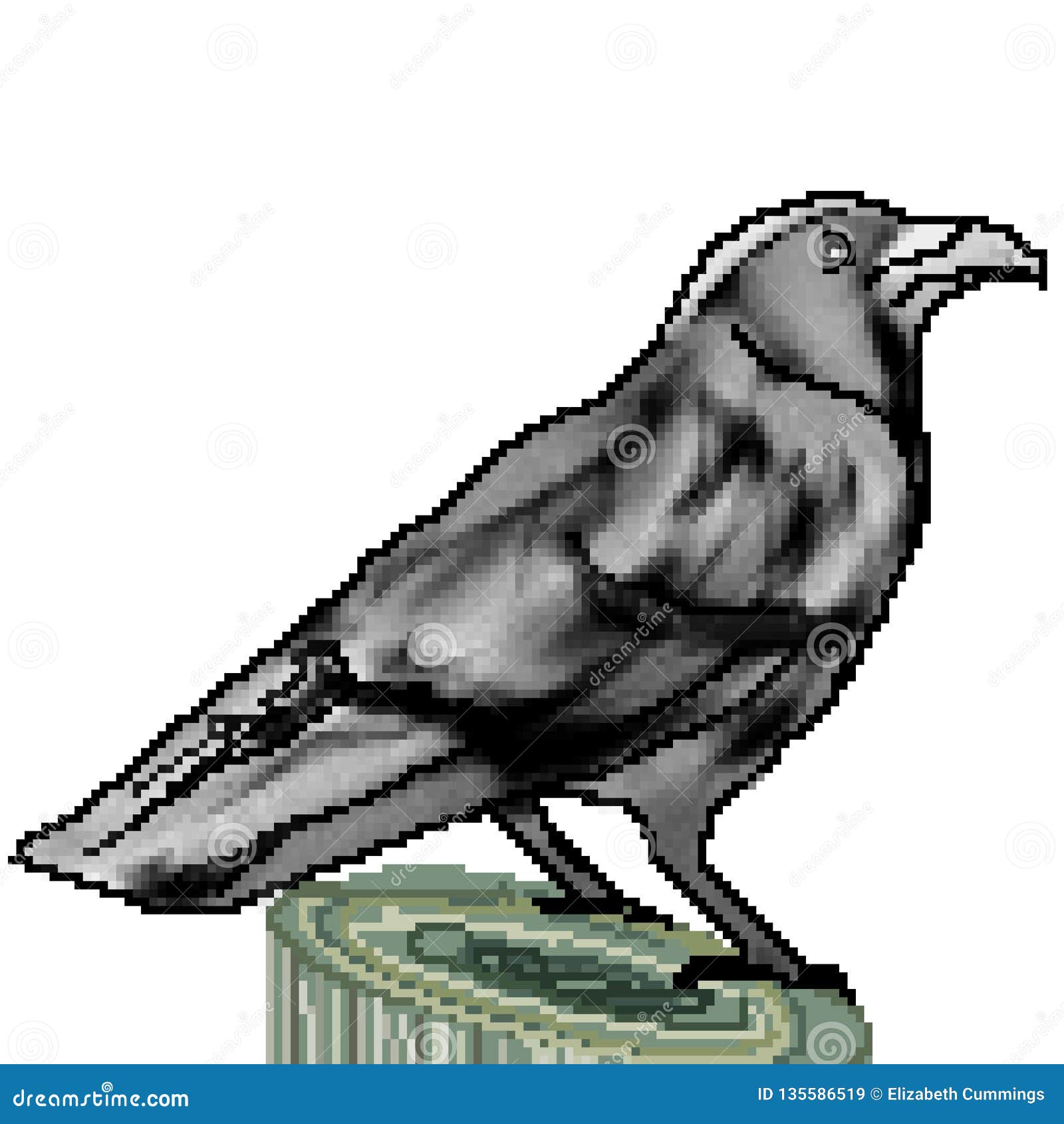 Pixel 8 Bit Drawn Large Raven Perched on a Stump Stock Illustration ...