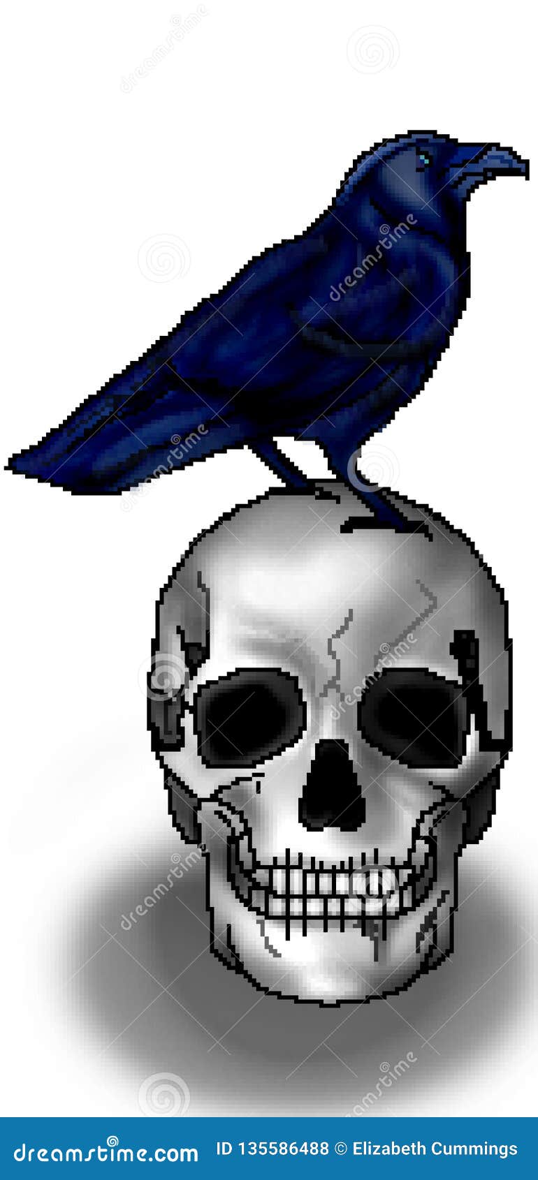 Pixel 8 Bit Drawn Large Silhouette Raven Perched on a Skull Stock ...