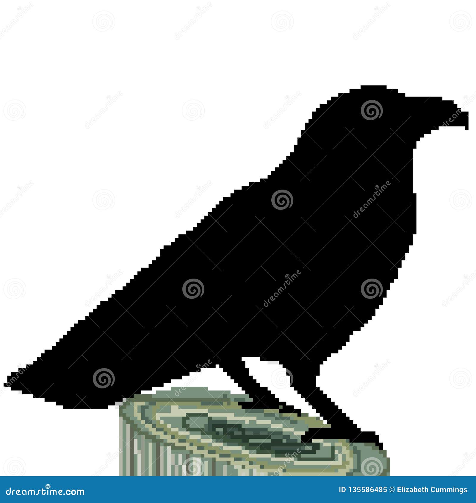 Pixel 8 Bit Drawn Large Silhouette Raven Perched on a Stump Stock ...