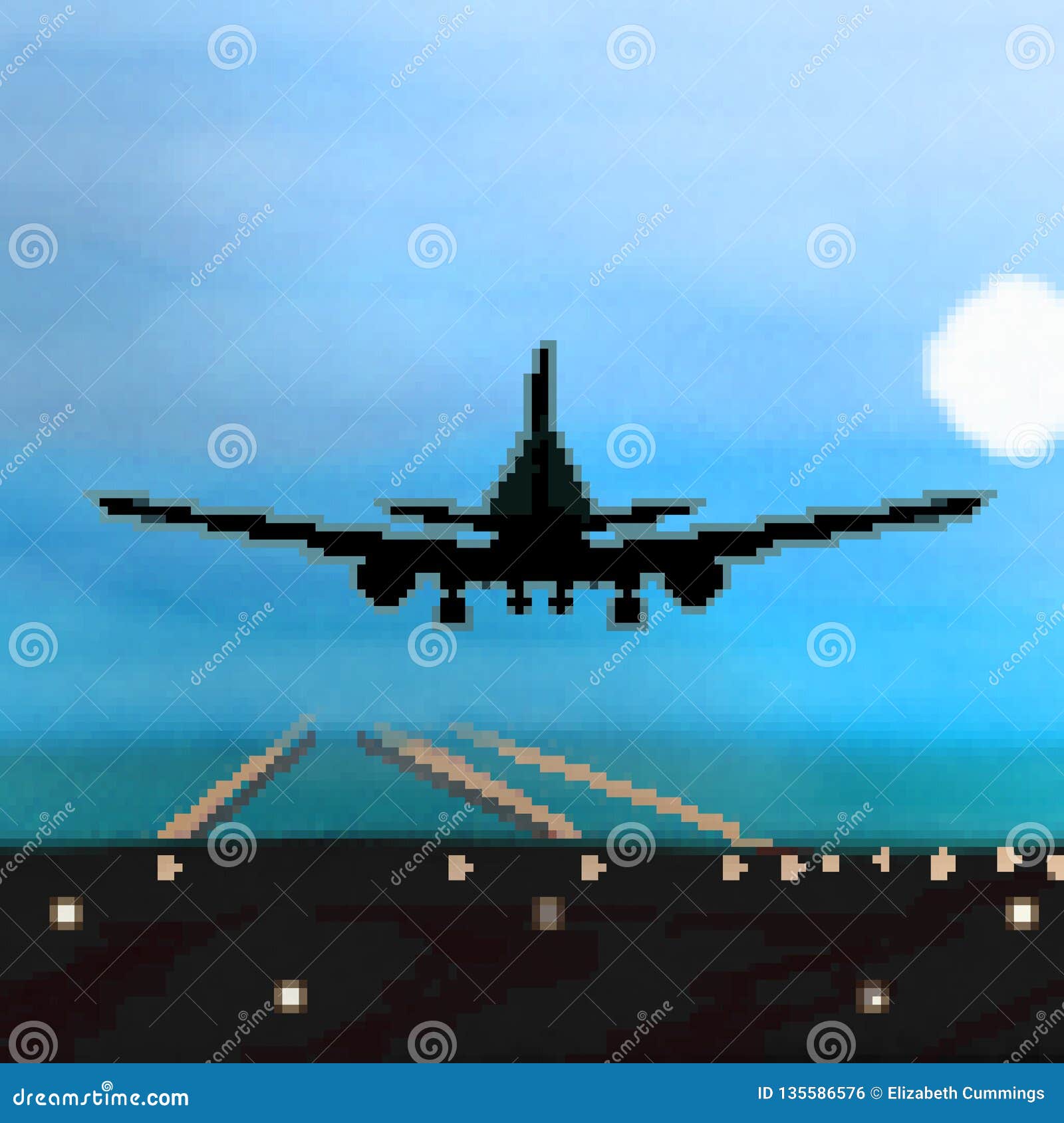 Pixel 8 Bit Drawn Plane Landing during Nighttime Flight Stock ...