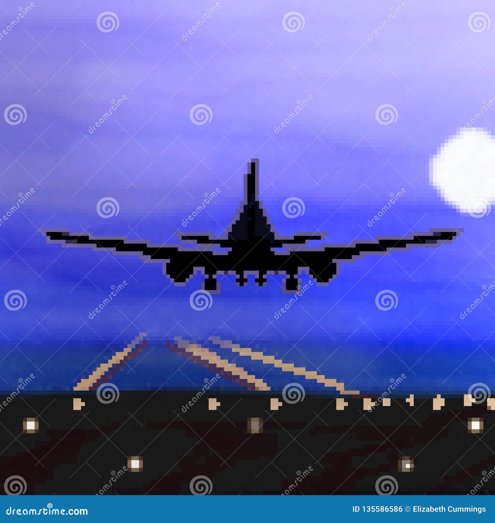 Pixel 8 Bit Drawn Plane Landing during Nighttime Flight Stock ...