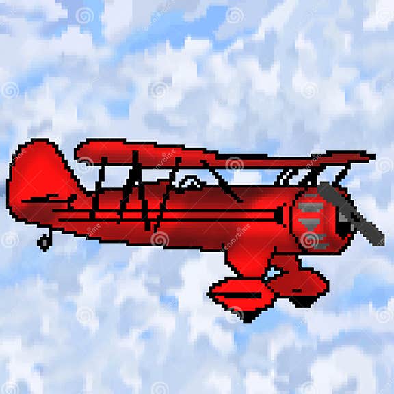 Pixel 8 Bit Drawn Red Antique Plane with Multicolored Cloudy Sky Stock ...
