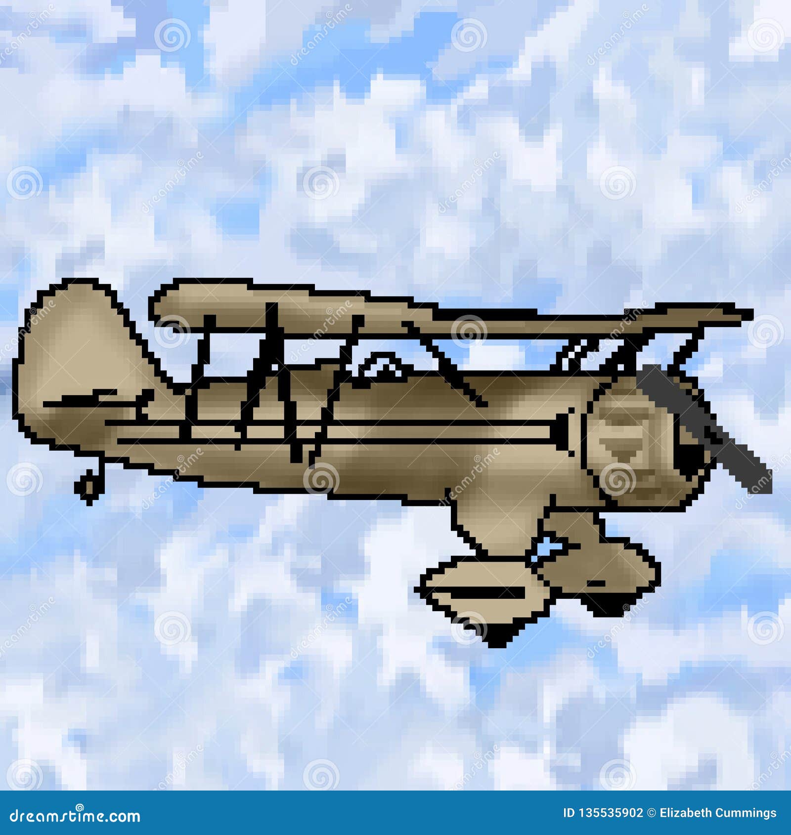 Pixel 8 Bit Drawn Sand Antique Plane with Multicolored Cloudy Sky Stock ...