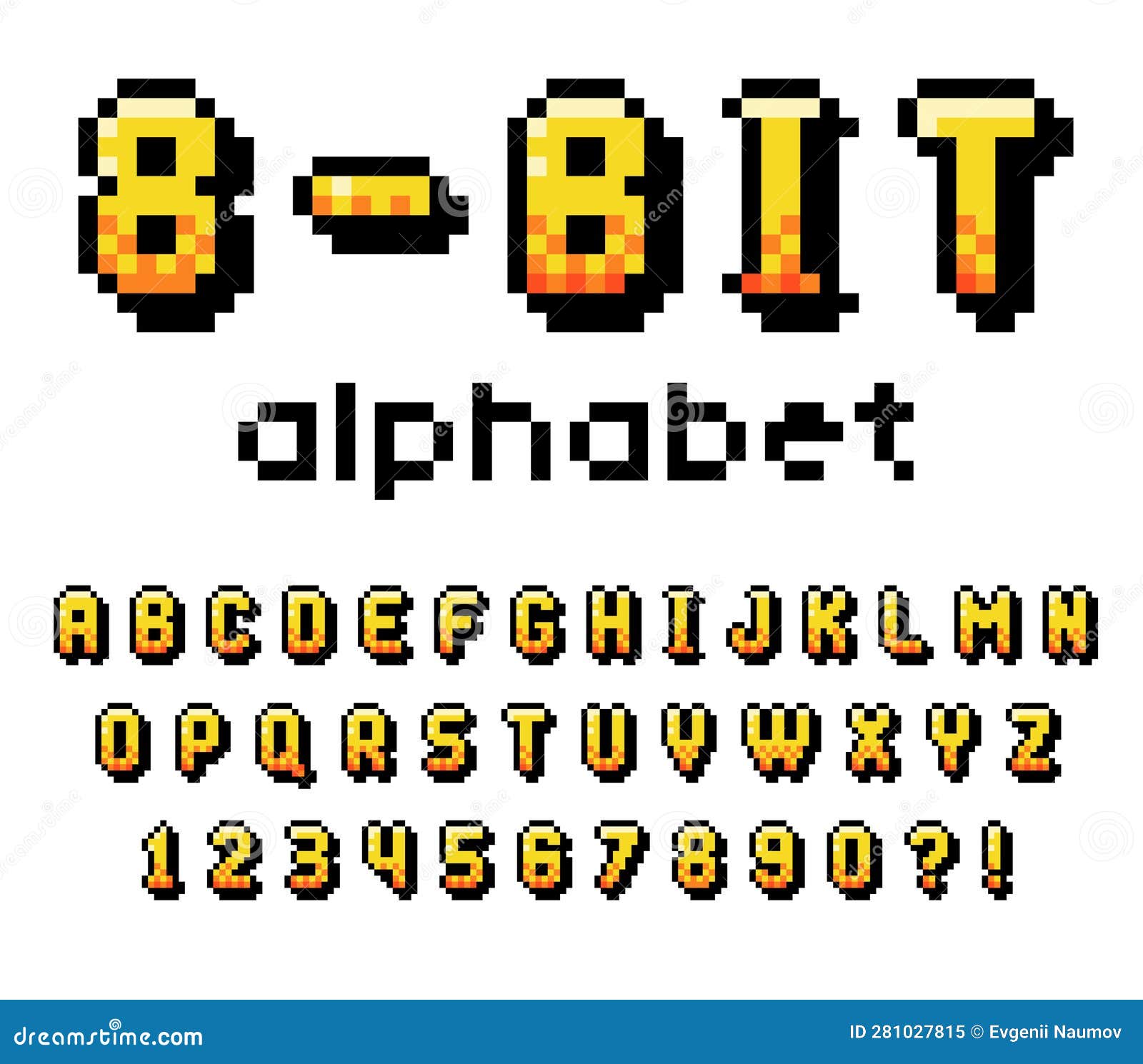 Pixel 8 Bit Font and Alphabet Letters and Numbers Vector Set Stock ...