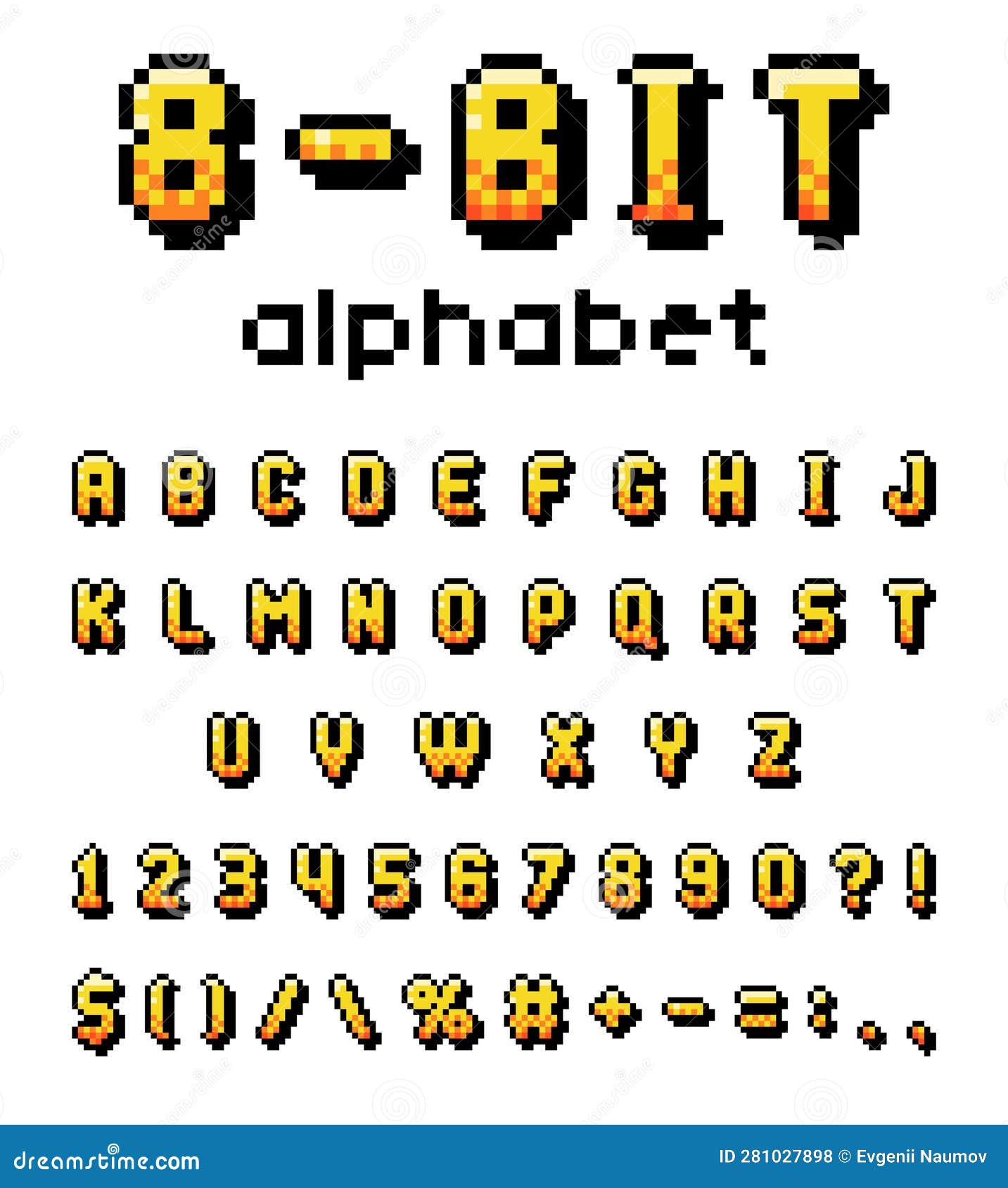 Pixel 8 Bit Font and Alphabet Letters and Numbers Vector Set Stock ...