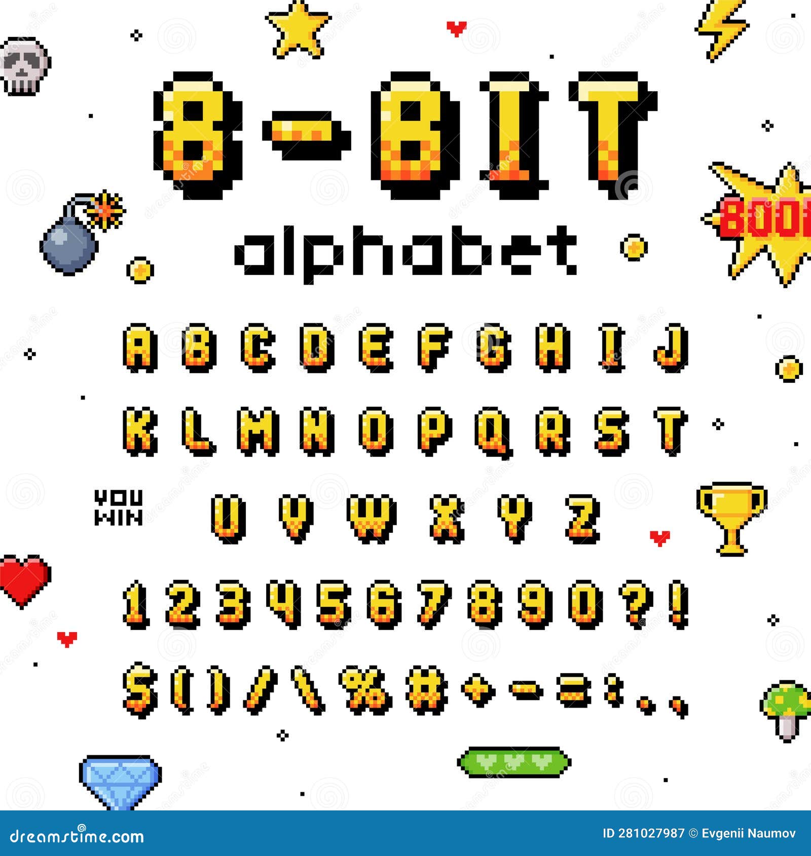 Pixel 8 Bit Font and Alphabet Letters and Numbers Vector Set Stock ...