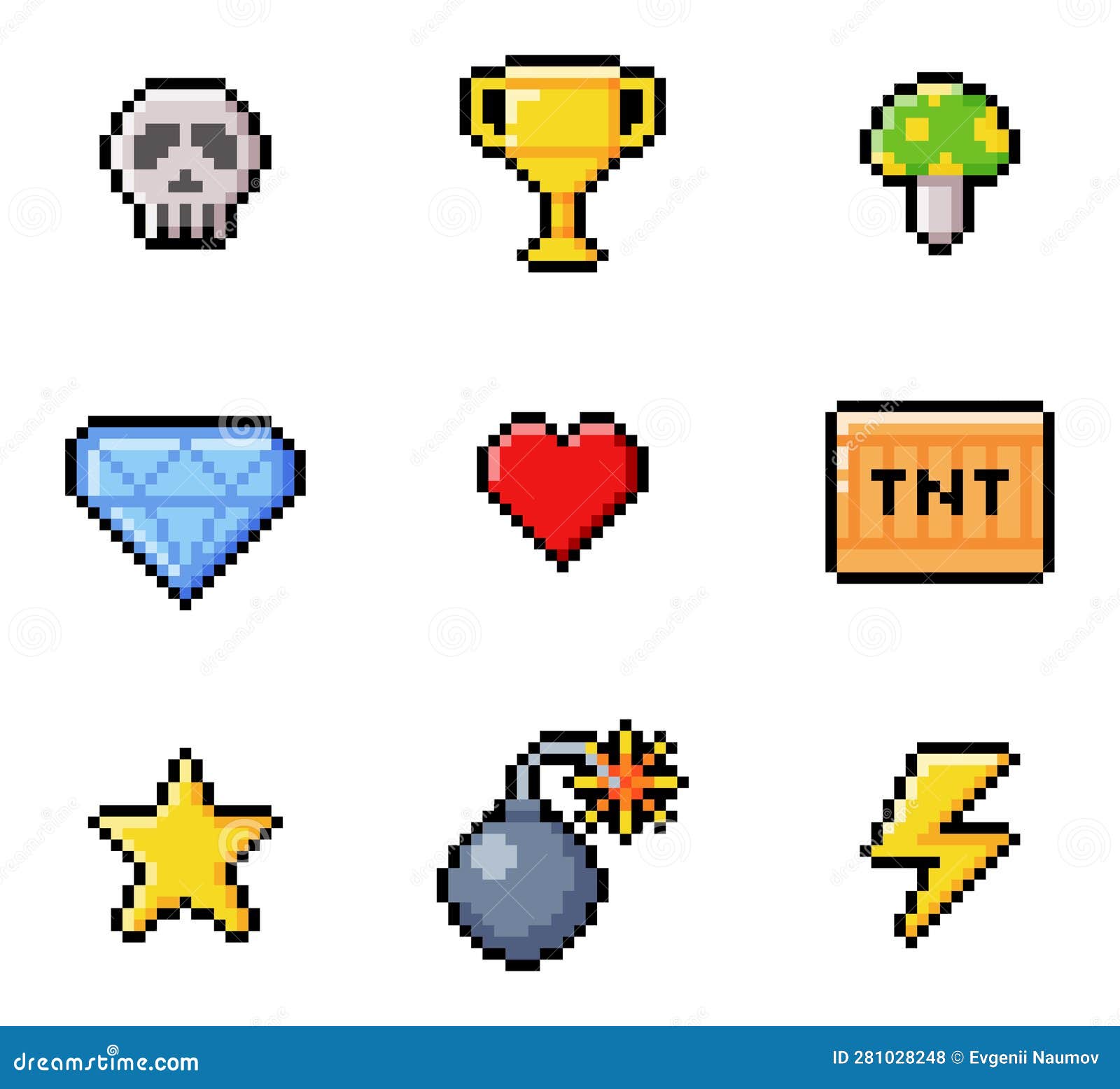 Pixel 8-bit Objects and Video Game Style Element Vector Set Stock ...