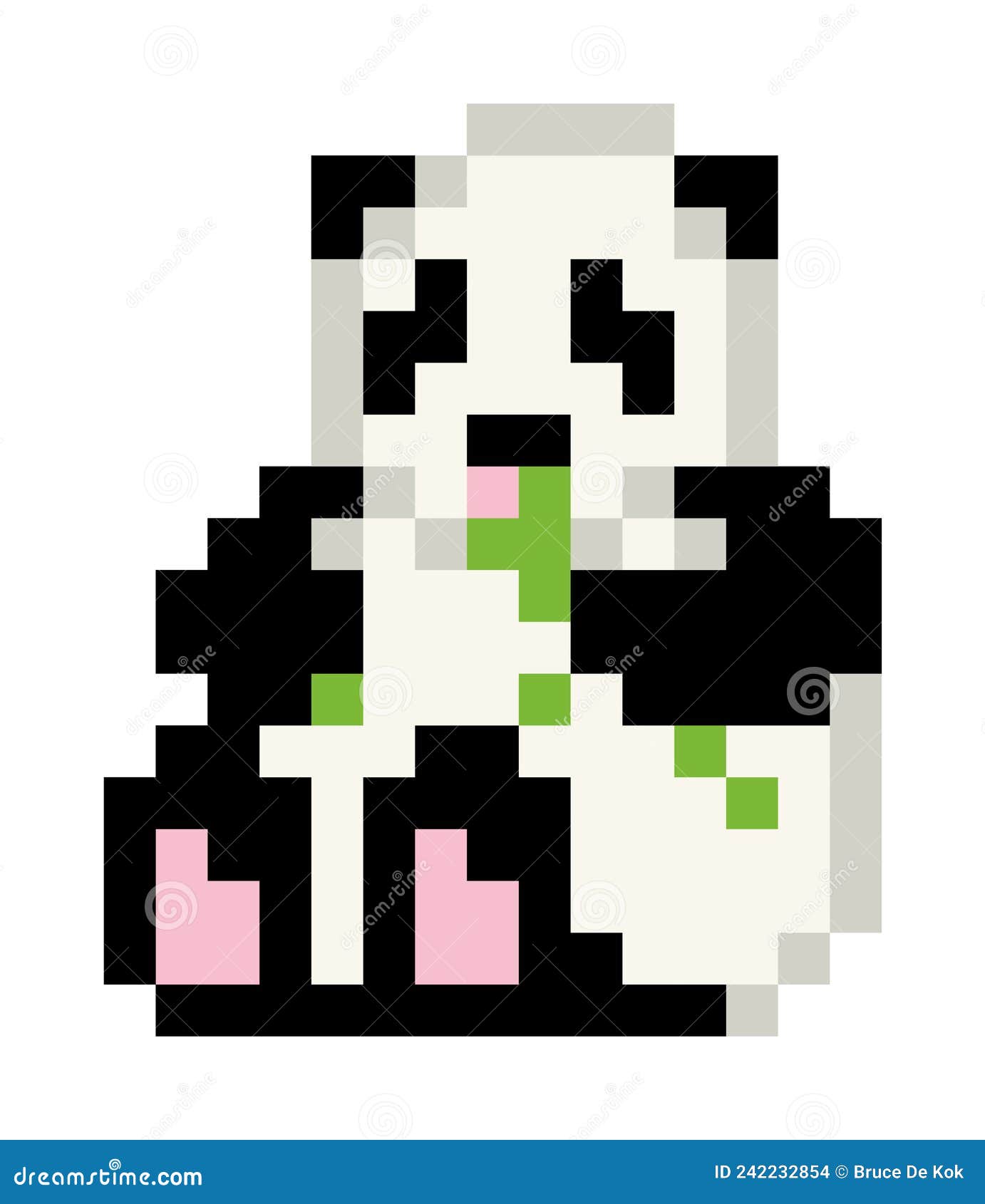 Pixel 8 Bit Panda Bear Eating Bamboo - Vector, Isolated Stock ...