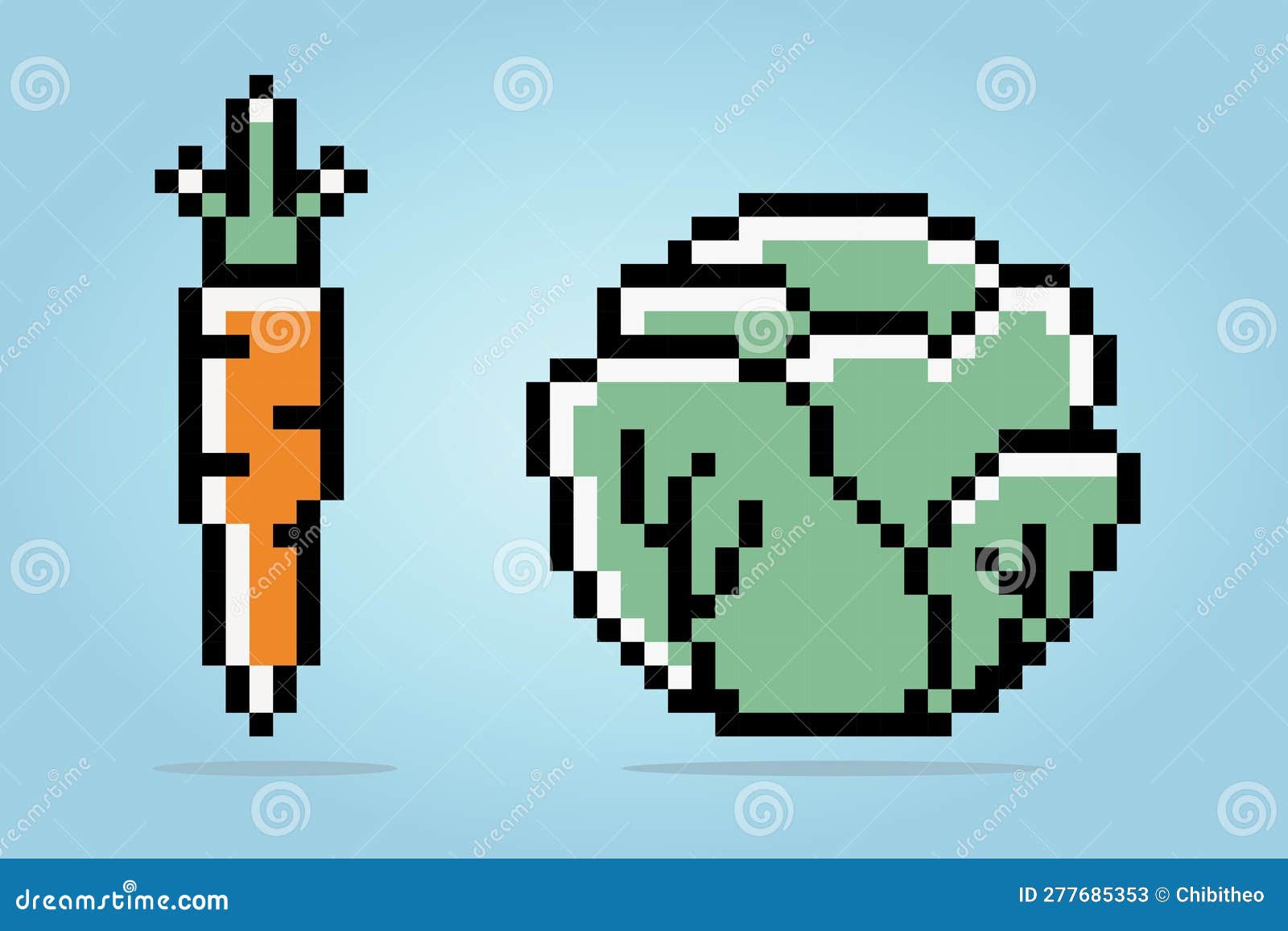 Pixel 8 Bits of Carrots and Cabbage. Vegetables in Vector Stock Vector ...