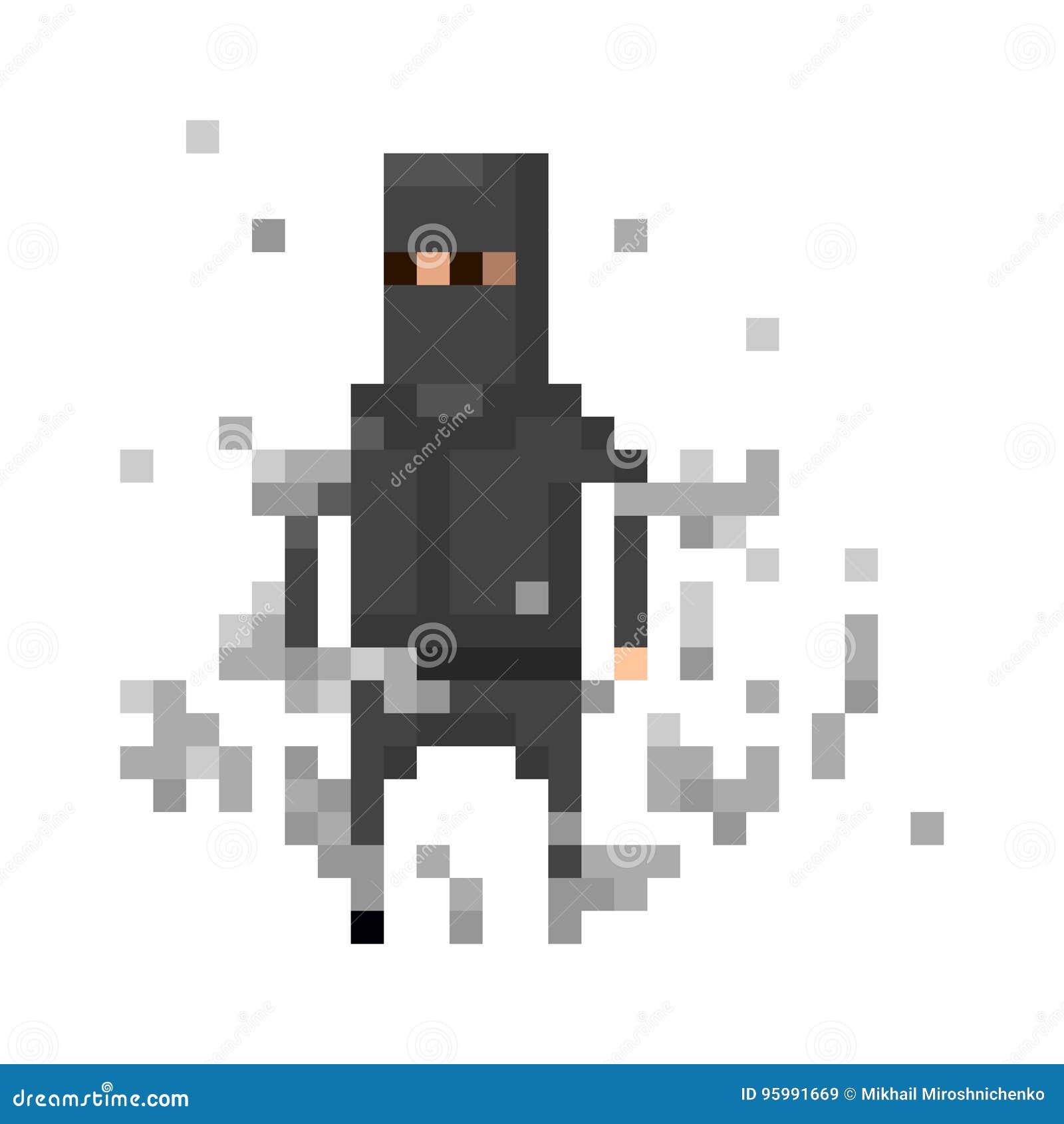 Pixel Black Ninja in the Smoke Stock Vector - Illustration of avatar ...