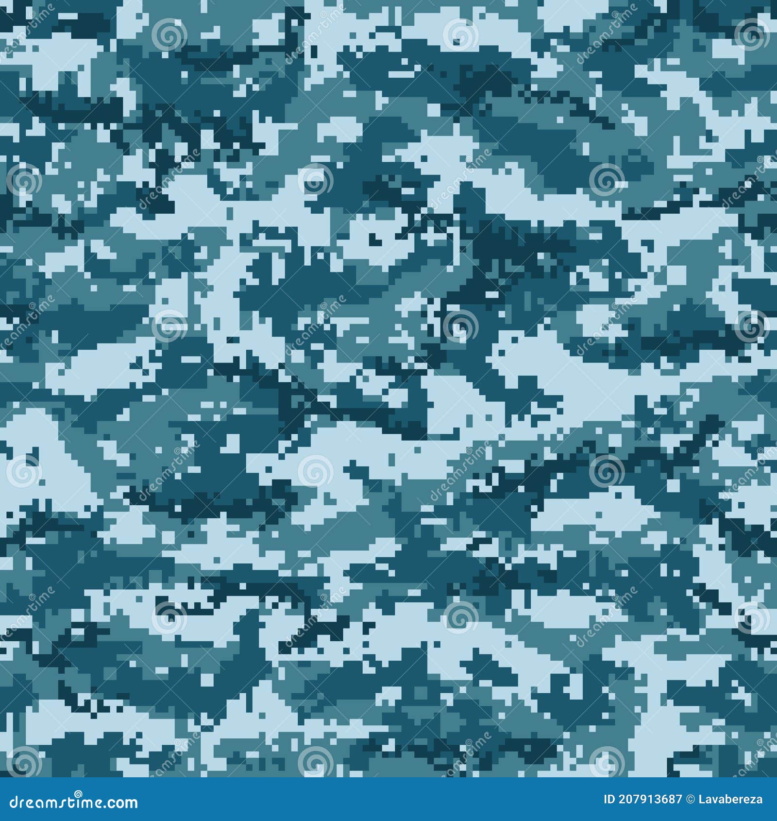 Pixel Blue Camouflage Seamless Pattern. Vector Illustration Stock ...