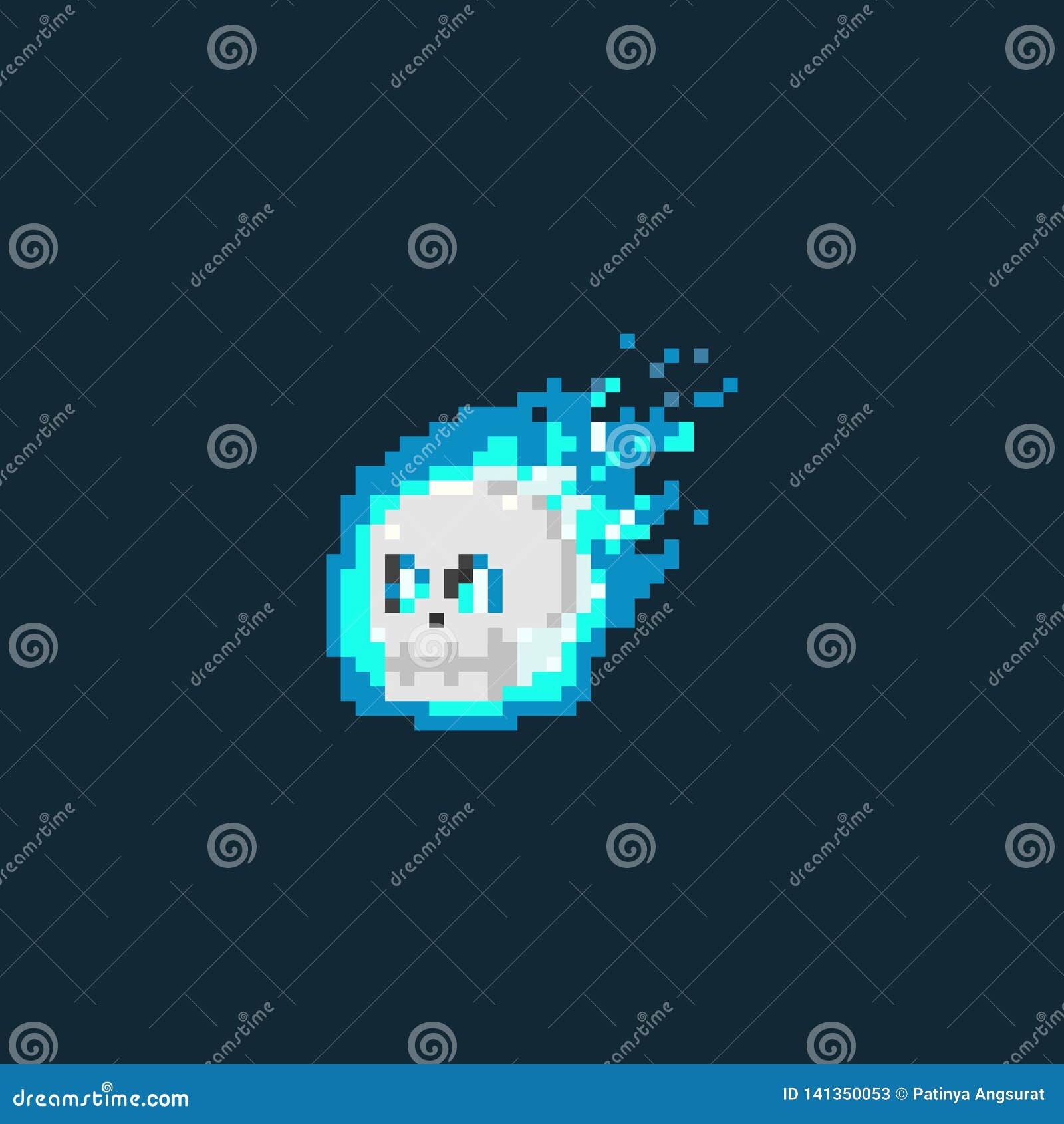 Pixel Blue Flame Skull Head.8bit. Stock Illustration - Illustration of ...