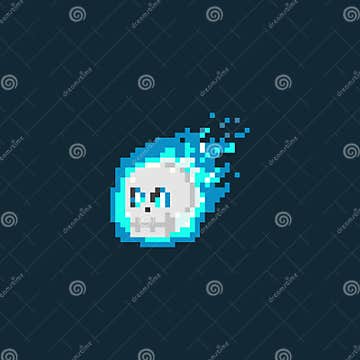 Pixel Blue Flame Skull Head.8bit. Stock Illustration - Illustration of ...