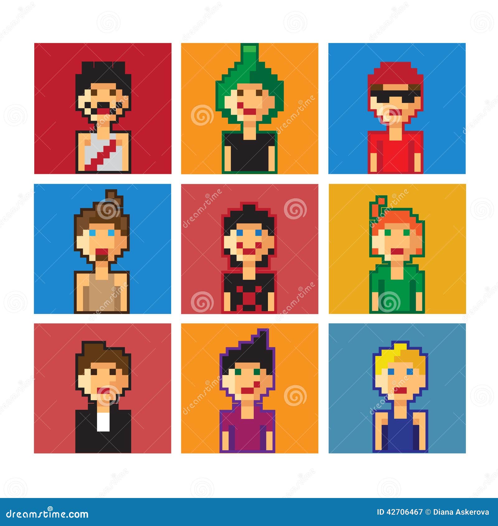 Pixel Art. Pixel Boys. Boy Face Retro Computer Eight Bit Pixel Art ...