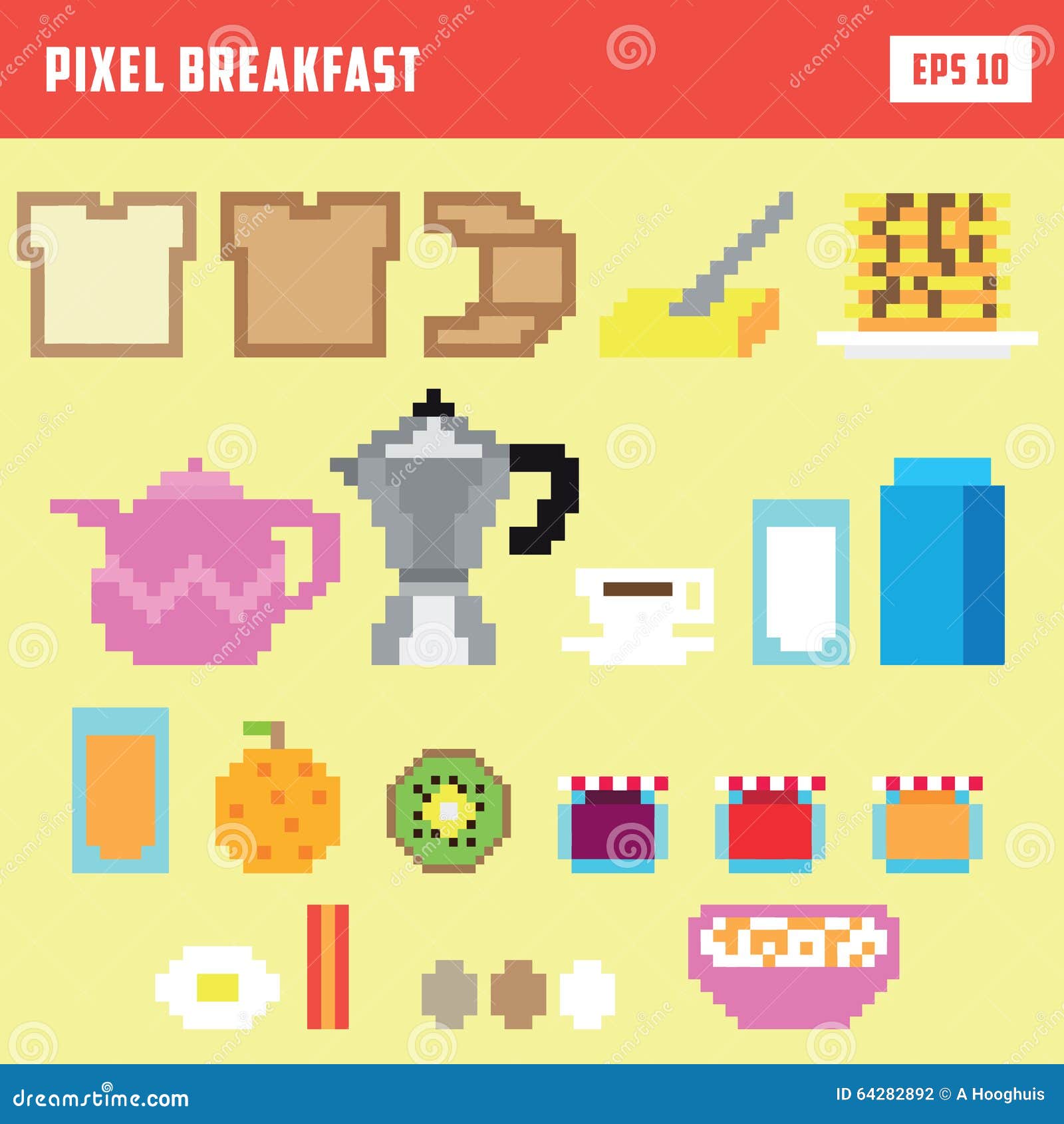 Pixel Breakfast, Isolated Vector Icon Set Stock Vector - Illustration ...